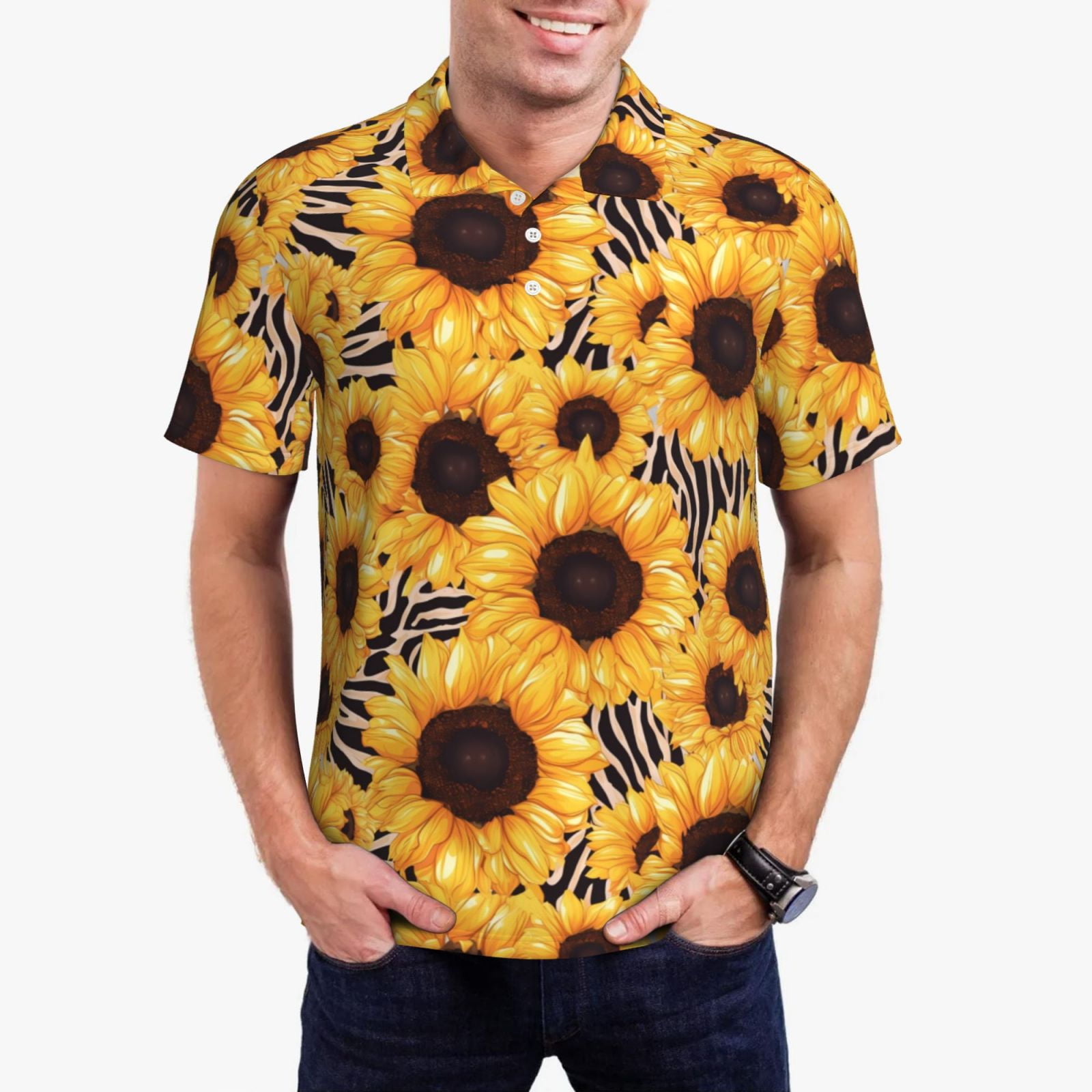 Derioi Artistic Zebra Print Sunflower for Men's Polo Shirts Short ...