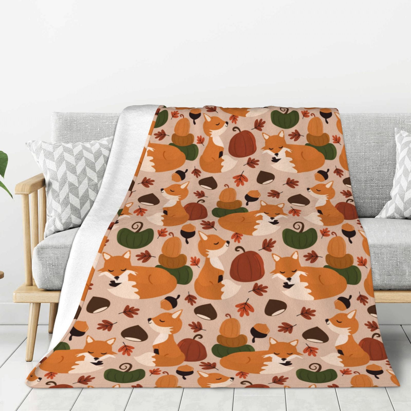 Derioi Autumn Fox Pumpkin Lazy for Fleece Throw Blanket ,for Couch Sofa ...