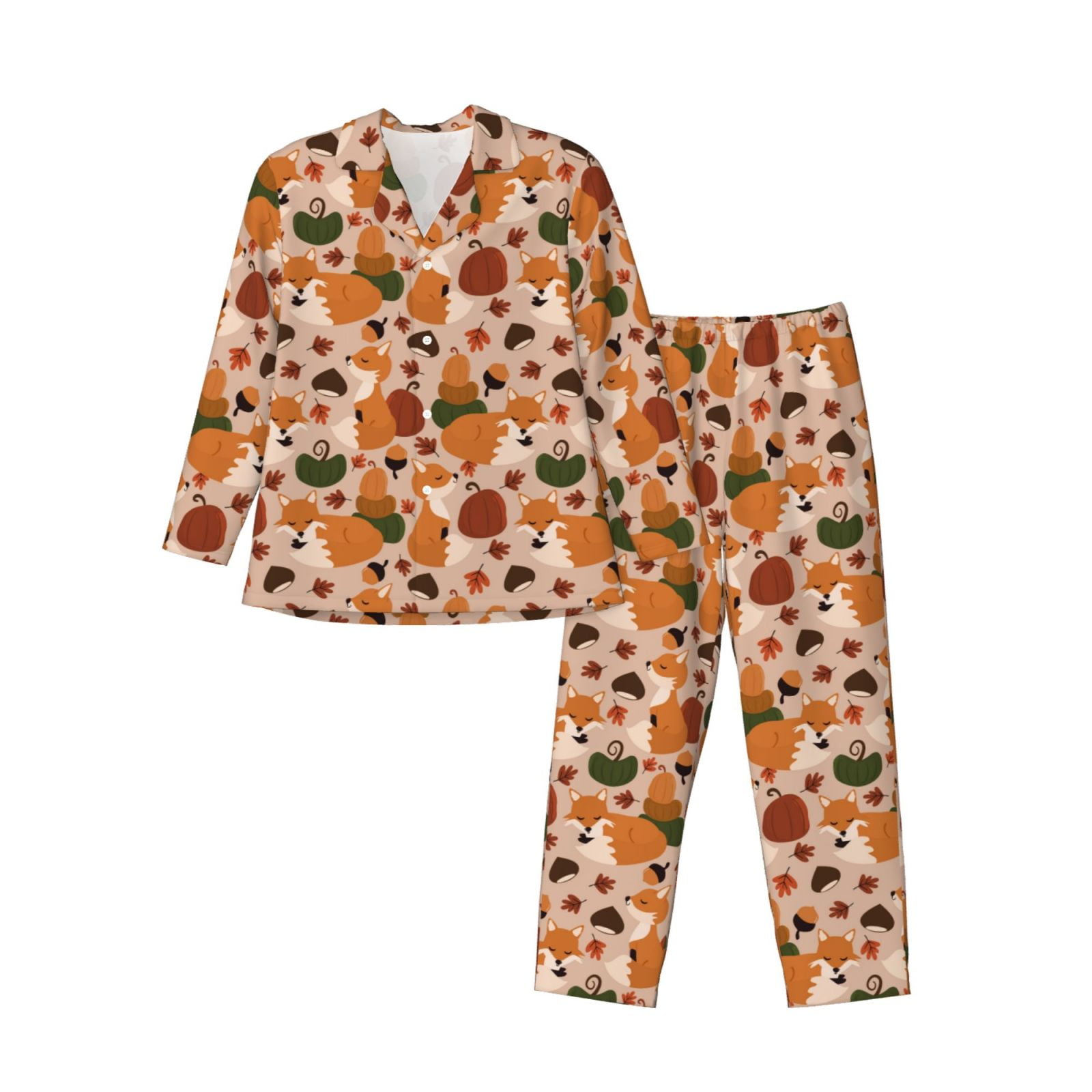 Derioi Autumn Fox Pumpkin Lazy for Soft Men's Long-Sleeved Pajama Set ...