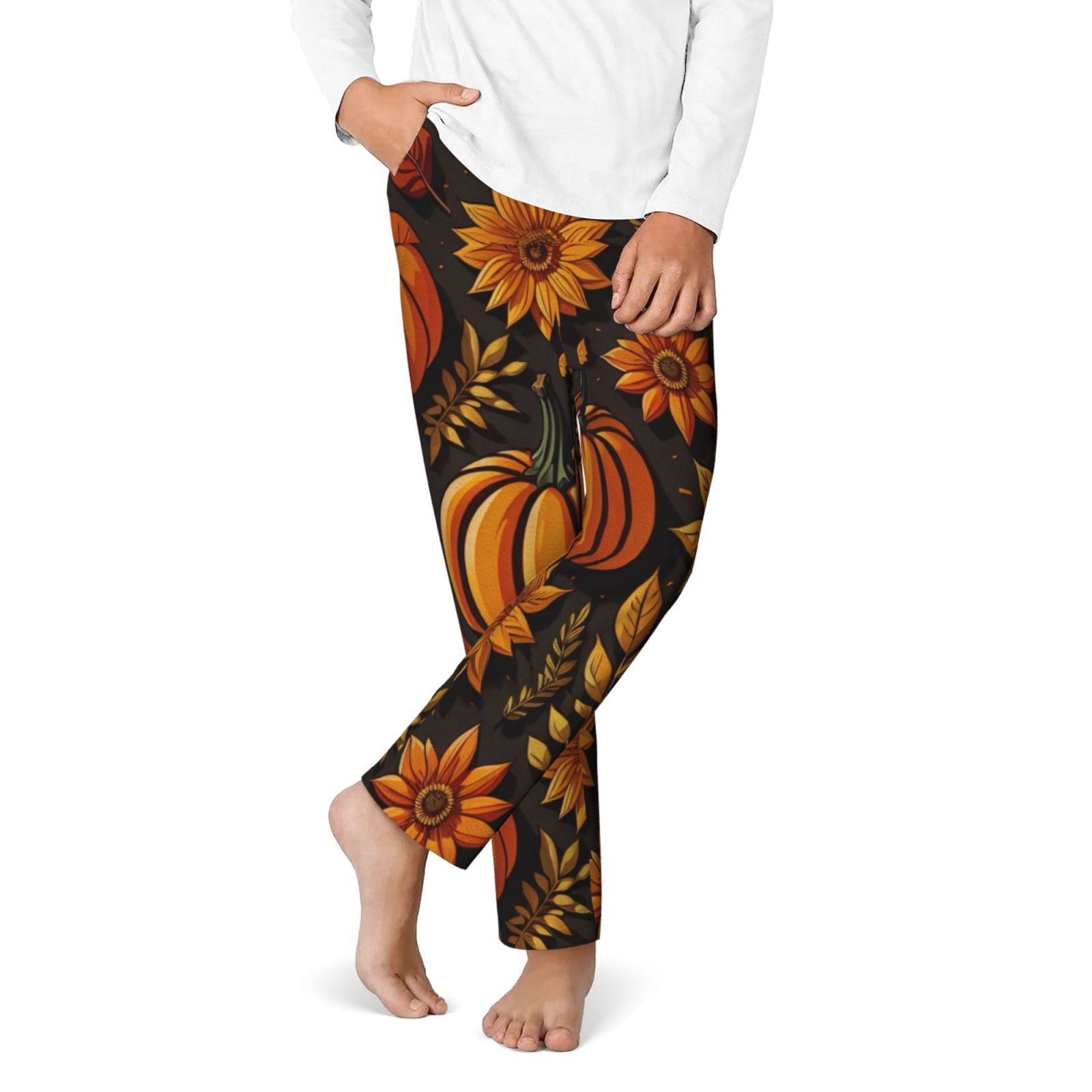 Derioi Autumn Pumpkin Leaves for Pajama Pants Men Elastic Waistband ...