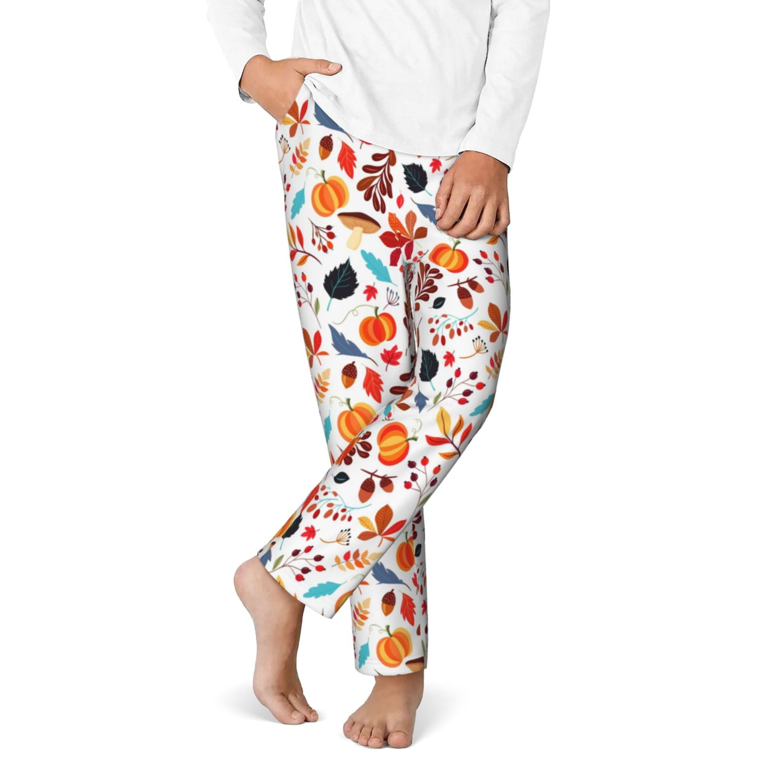 Derioi Autumn Pumpkins Fall Leaves for Pajama Pants Men Elastic ...