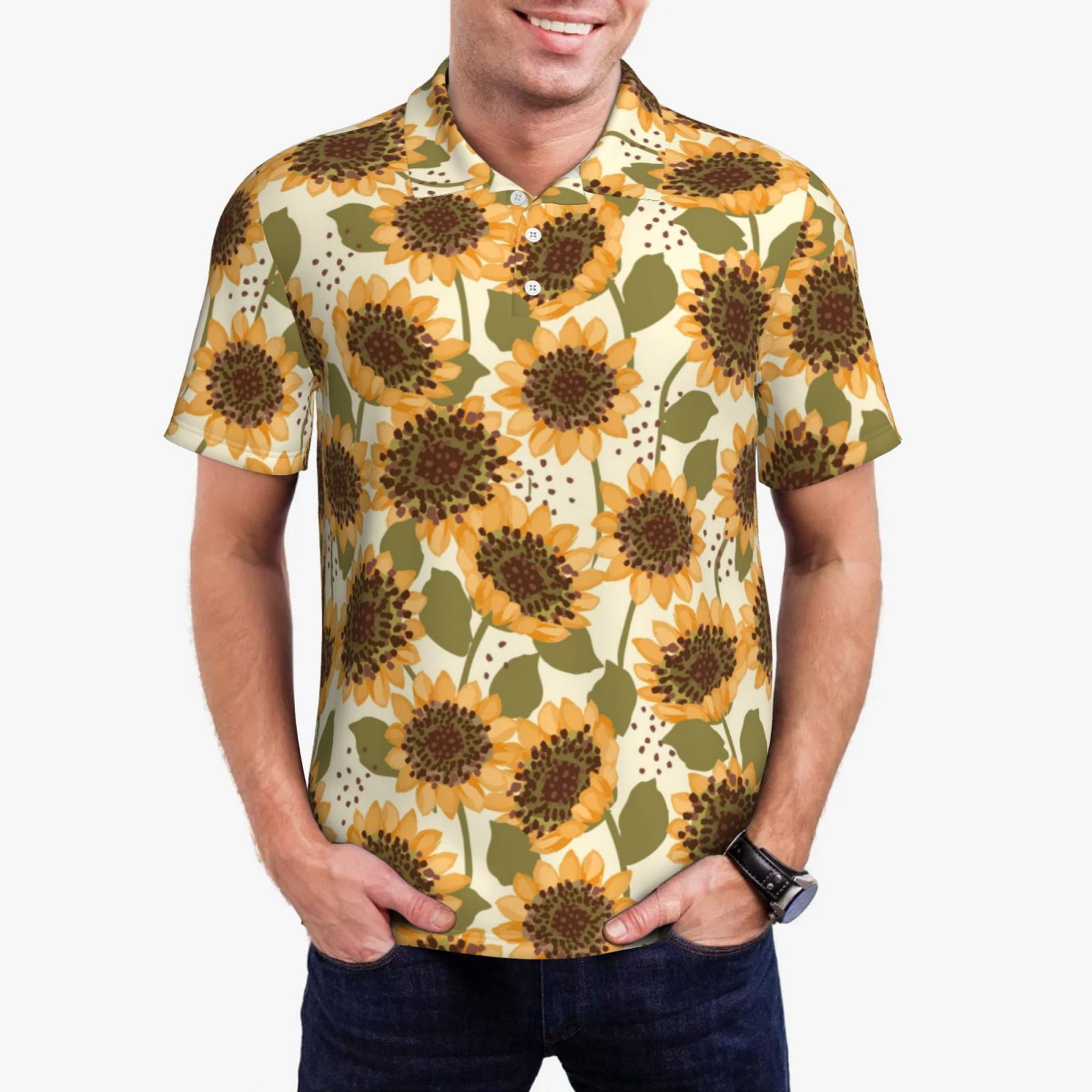 Derioi Autumn Sunflowers for Men's Polo Shirts Short Sleeve Golf Shirt ...