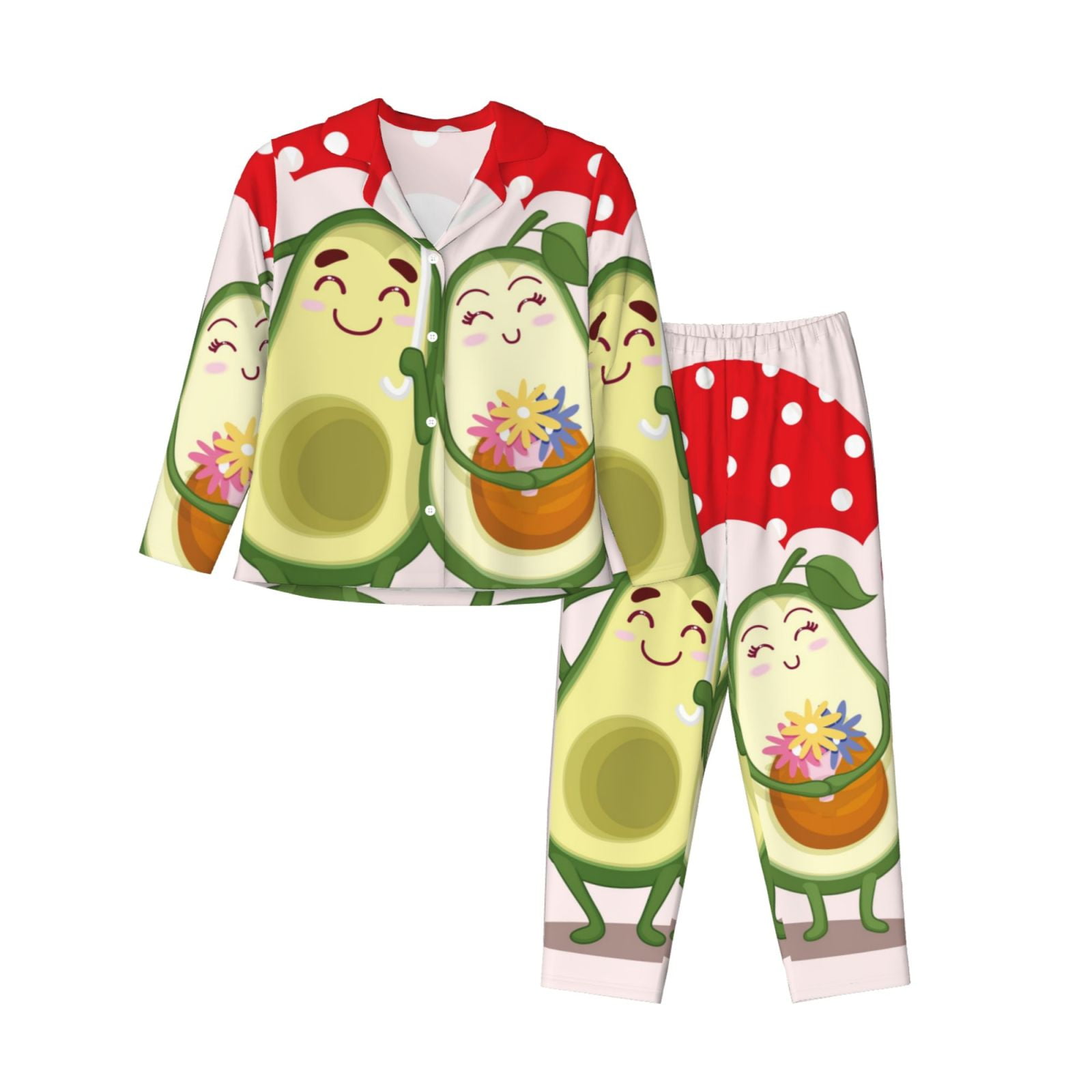 Derioi Avocado Lovers Wearing Umbrella for Button Up Pajamas for Women ...