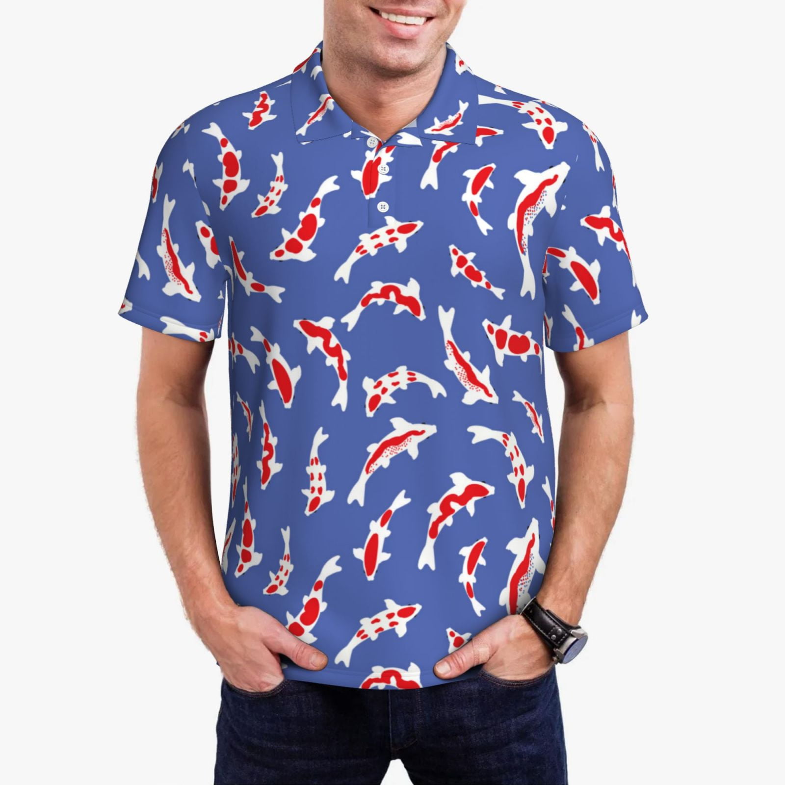 Derioi Beautiful Koi Fish for Men's Polo Shirts Short Sleeve Golf Shirt ...