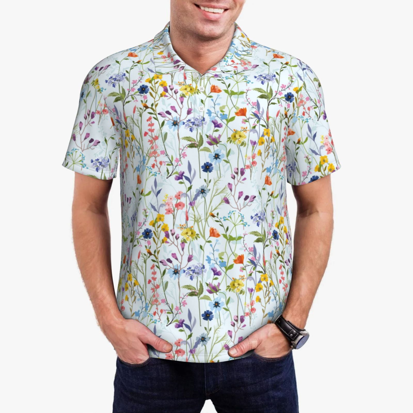 Derioi Beautiful wild flower forest for Men's Polo Shirts Short Sleeve ...