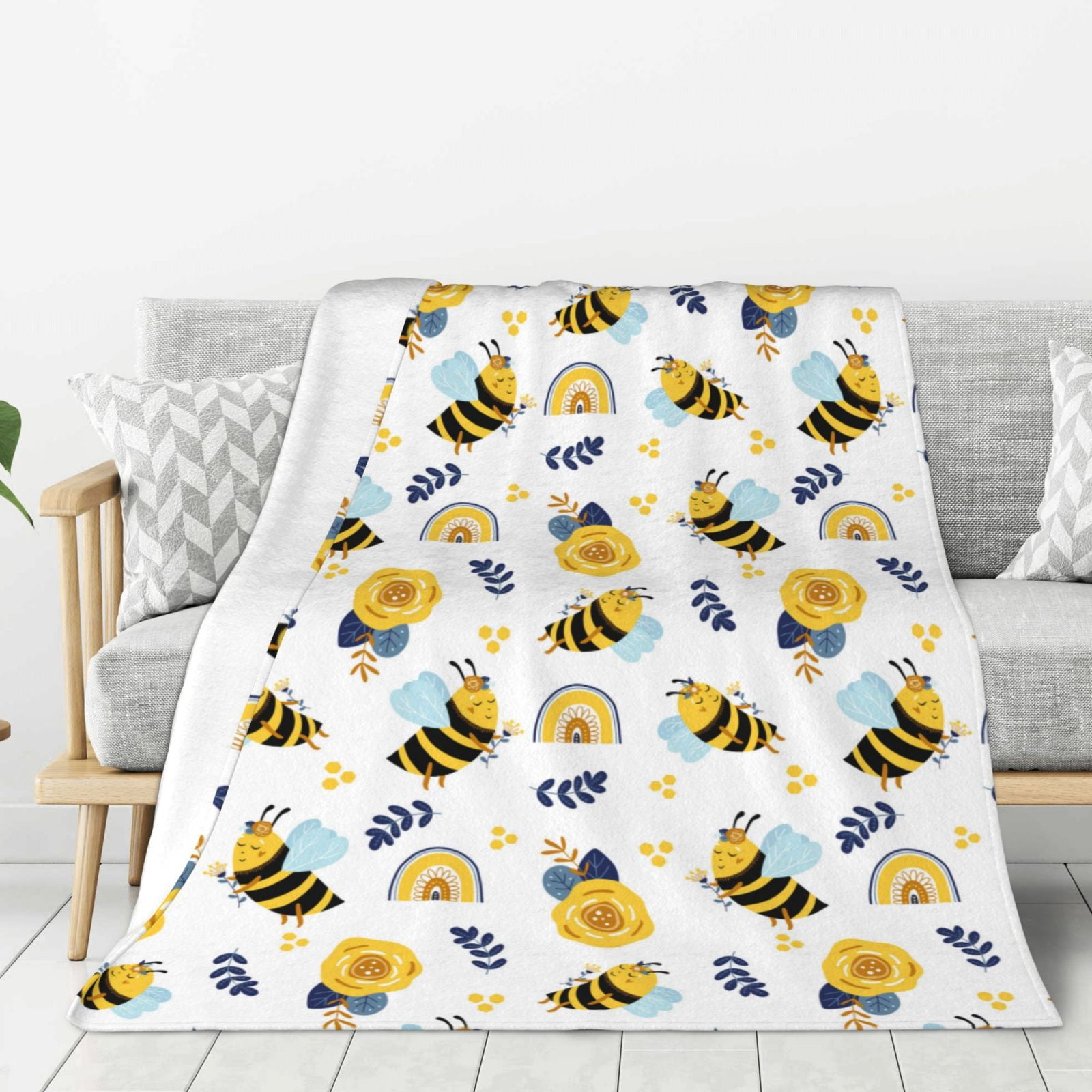 Derioi Bees And Rainbows for Fleece Throw Blanket ,for Couch Sofa Warm ...