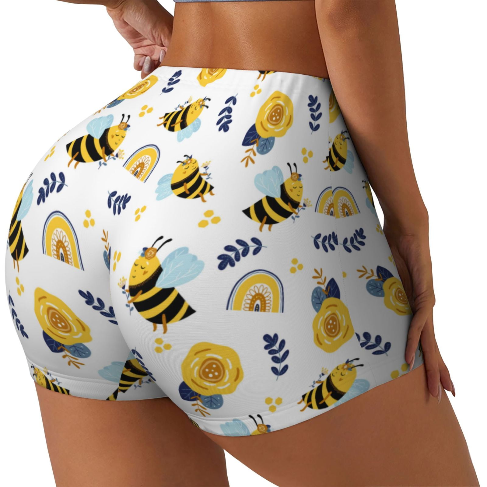 Derioi Bees And Rainbows for Women's Workout Shorts Seamless Scrunch Butt Lifting High Waisted ...