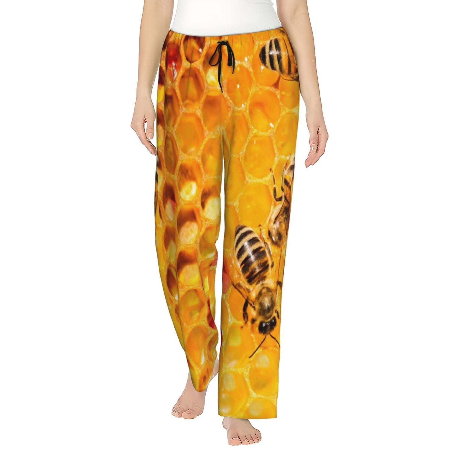 Derioi Bees on Hive Honeycomb for Women's Pajama Pants with Pockets and ...