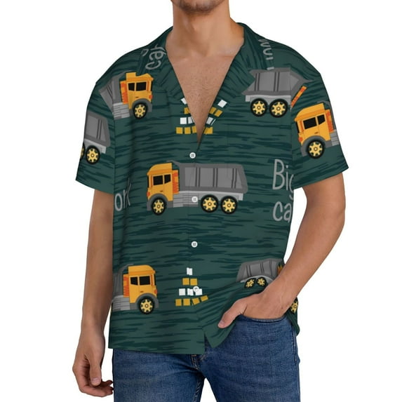 Derioi Big Machine for Men's Cuban Collar Short Sleeve Casual Button ...