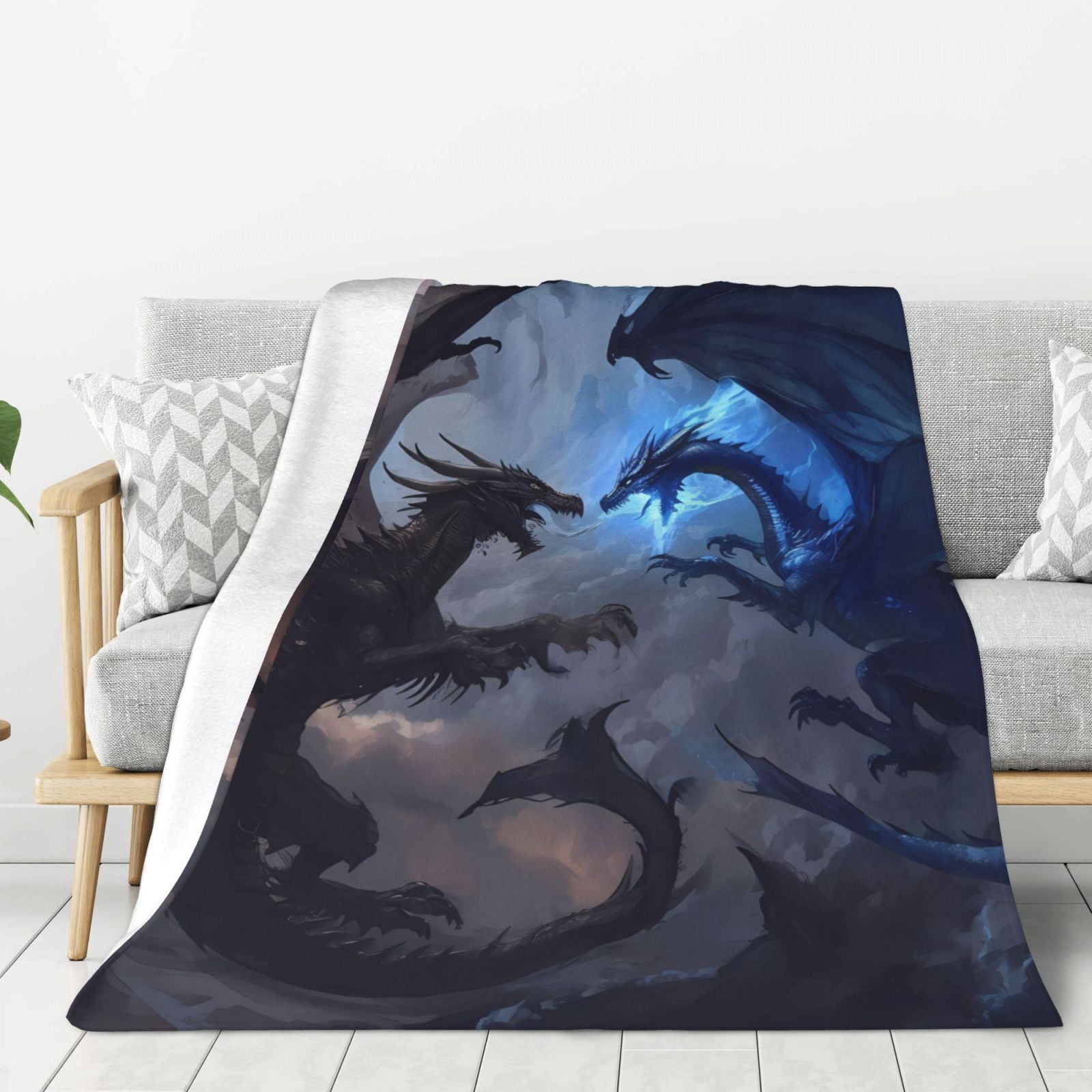 Derioi Black And Blue Lightning Dragon for Fleece Throw Blanket ,for ...