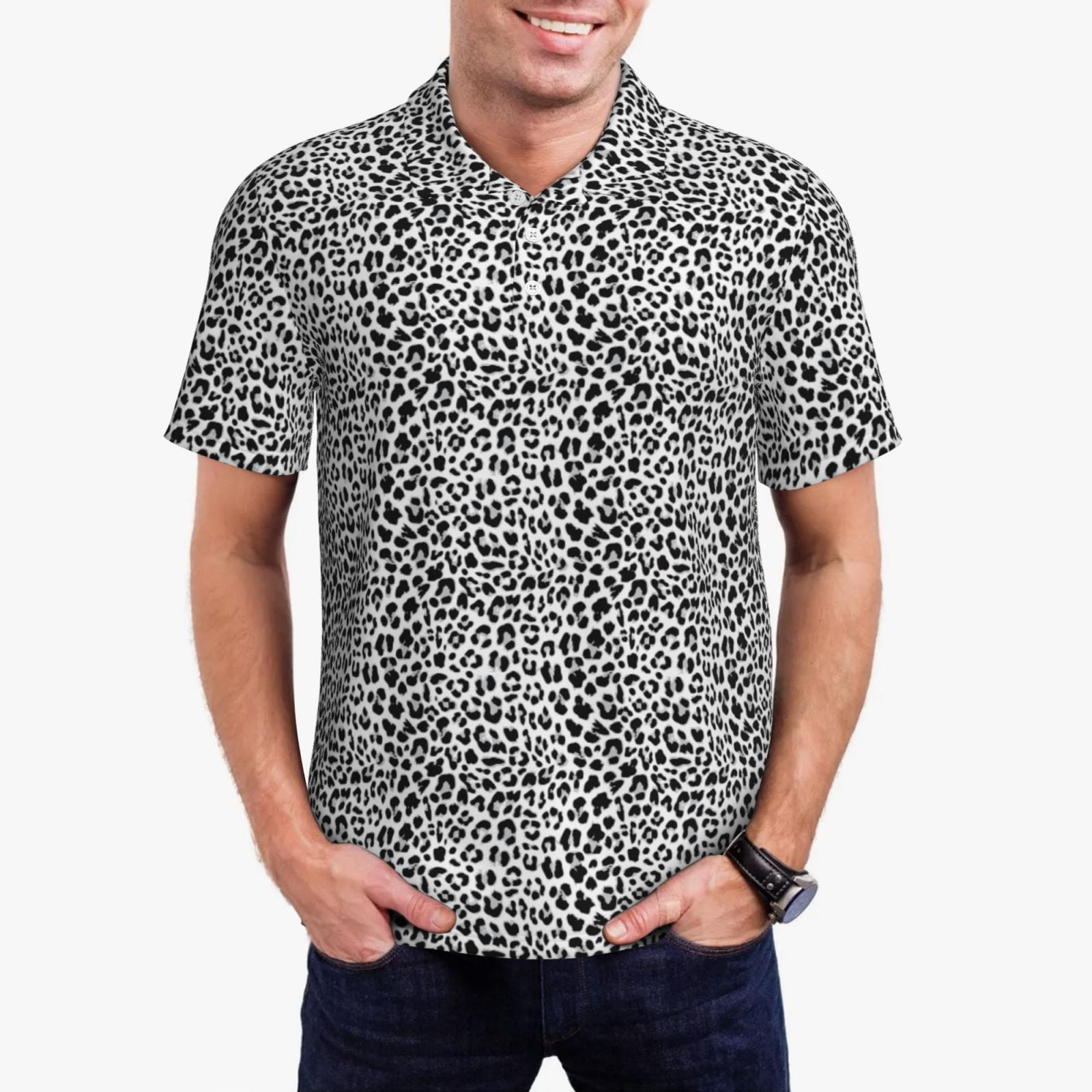 Derioi Black Leopard for Men's Polo Shirts Short Sleeve Golf Shirt for ...