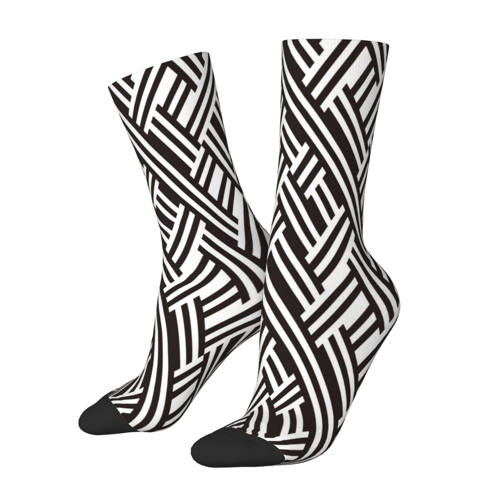 Derioi Black White Stripes Printed Middle Tube Socks for Adults for ...
