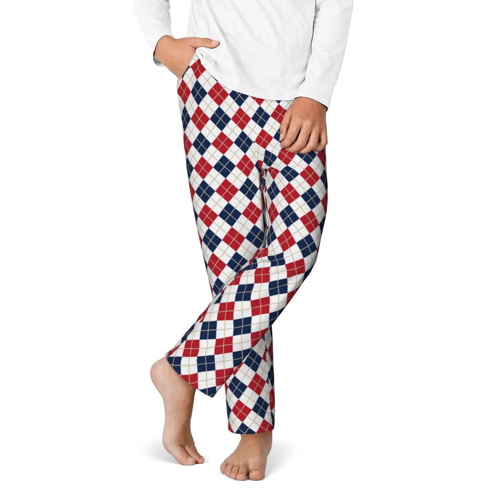 Derioi Blue And Red Diamond for Pajama Pants Men Elastic Waistband ...