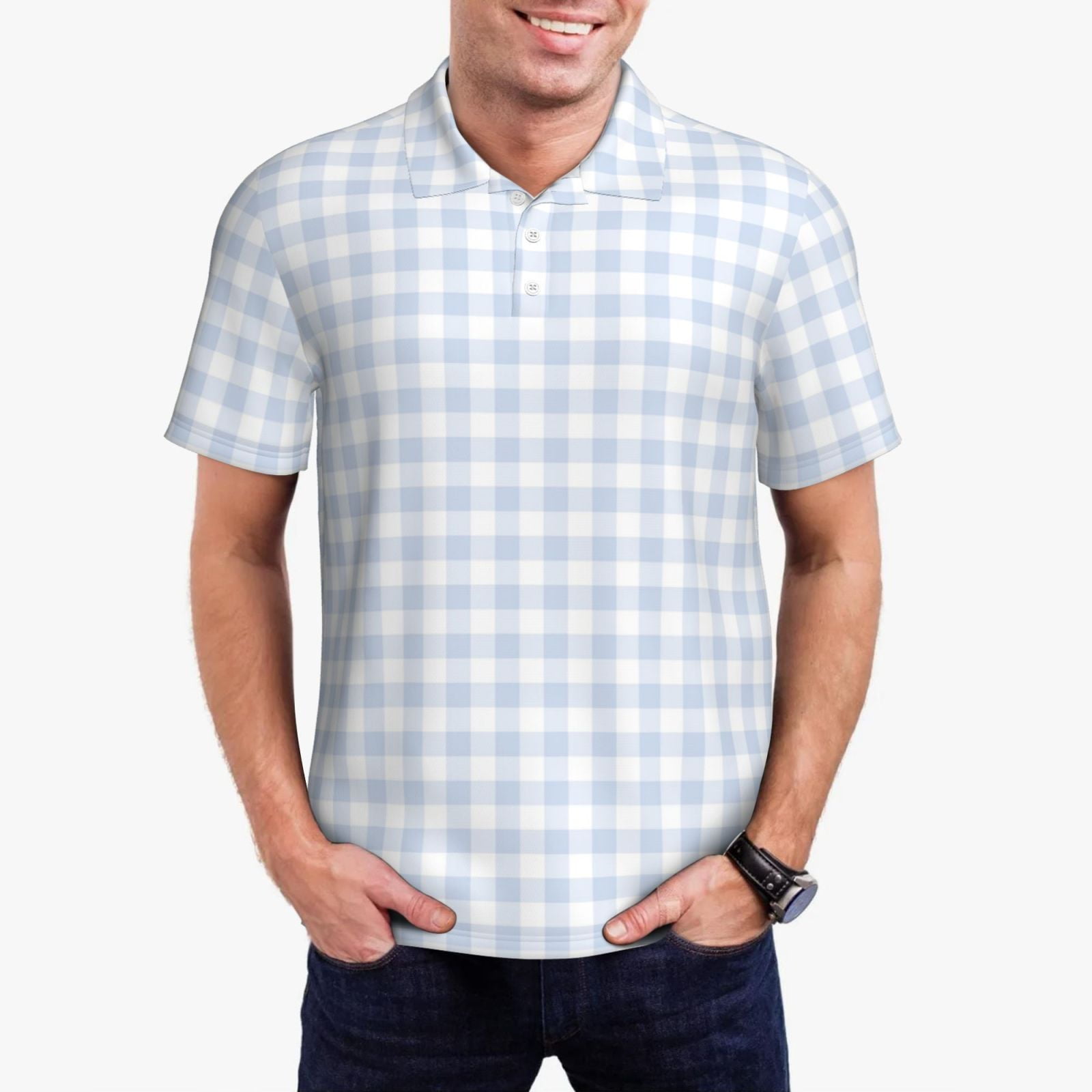 Derioi Blue Checkboard for Men's Polo Shirts Short Sleeve Golf Shirt ...