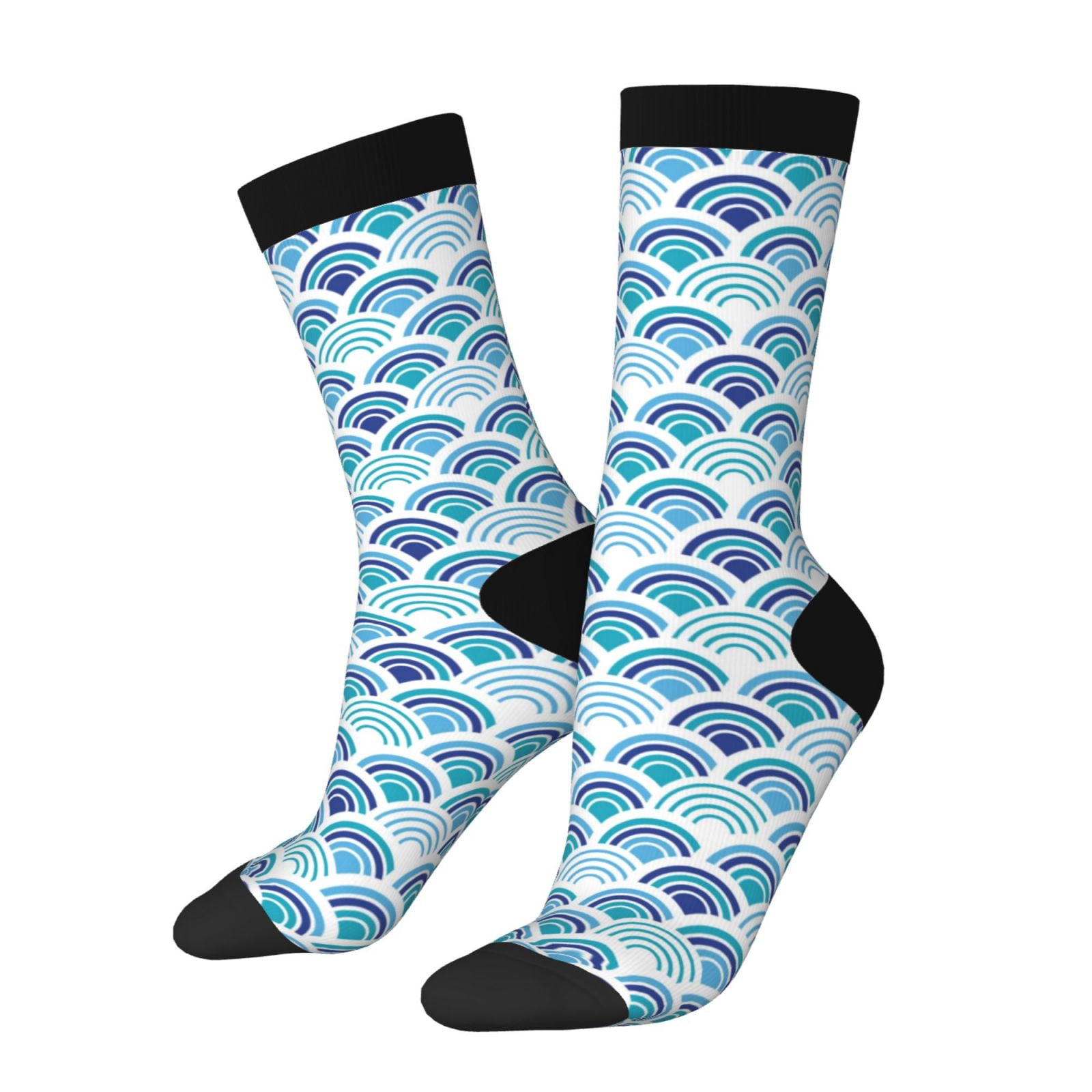 Derioi Blue Fish Scale Texture Printed Middle Tube Socks for Adults for ...