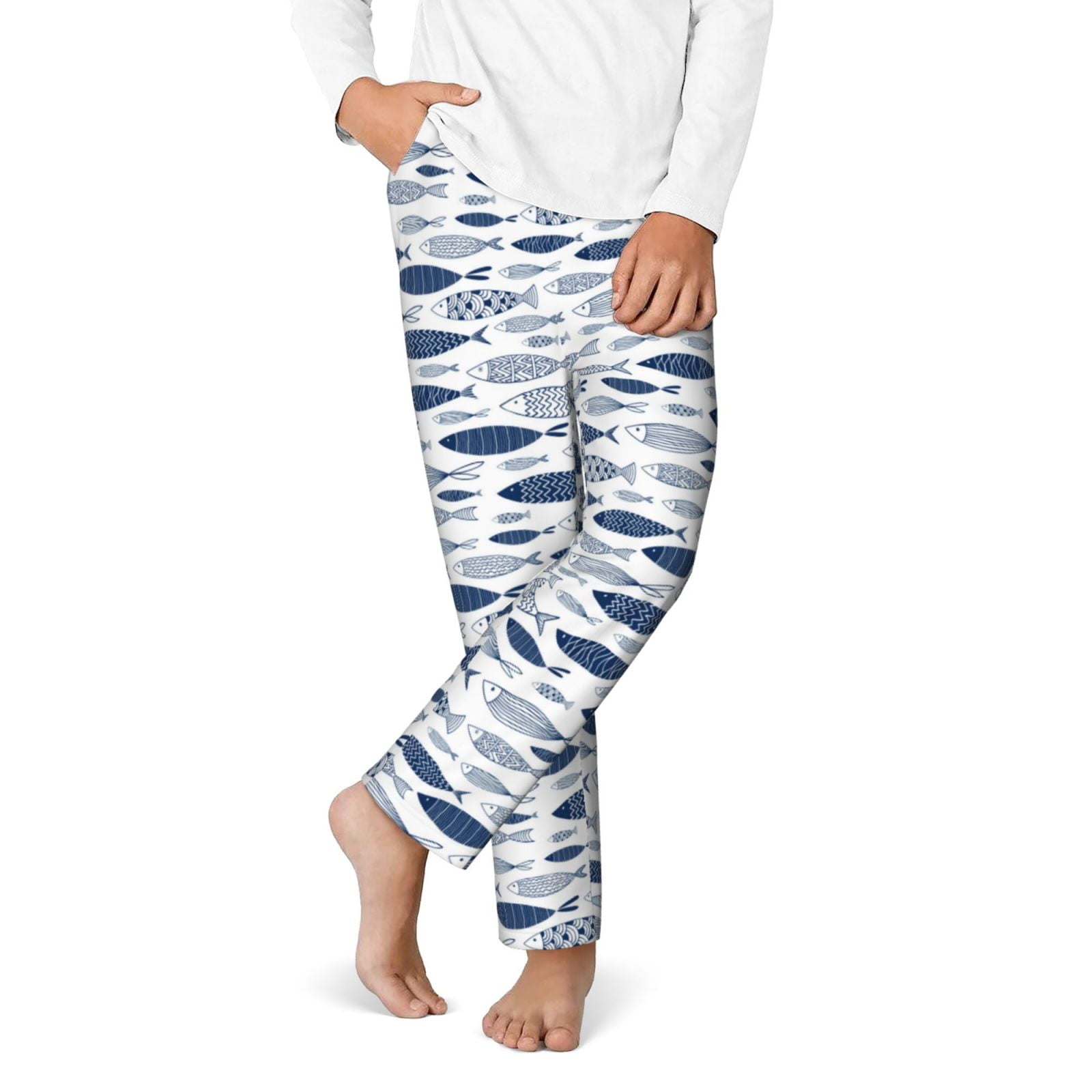 Derioi Blue Fish for Pajama Pants Men Elastic Waistband Sleep Pajama ...