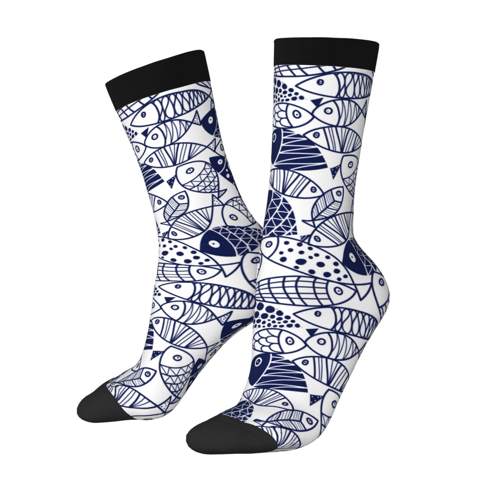 Derioi Blue Fish1 Printed Middle Tube Socks for Adults for Women Gifts ...