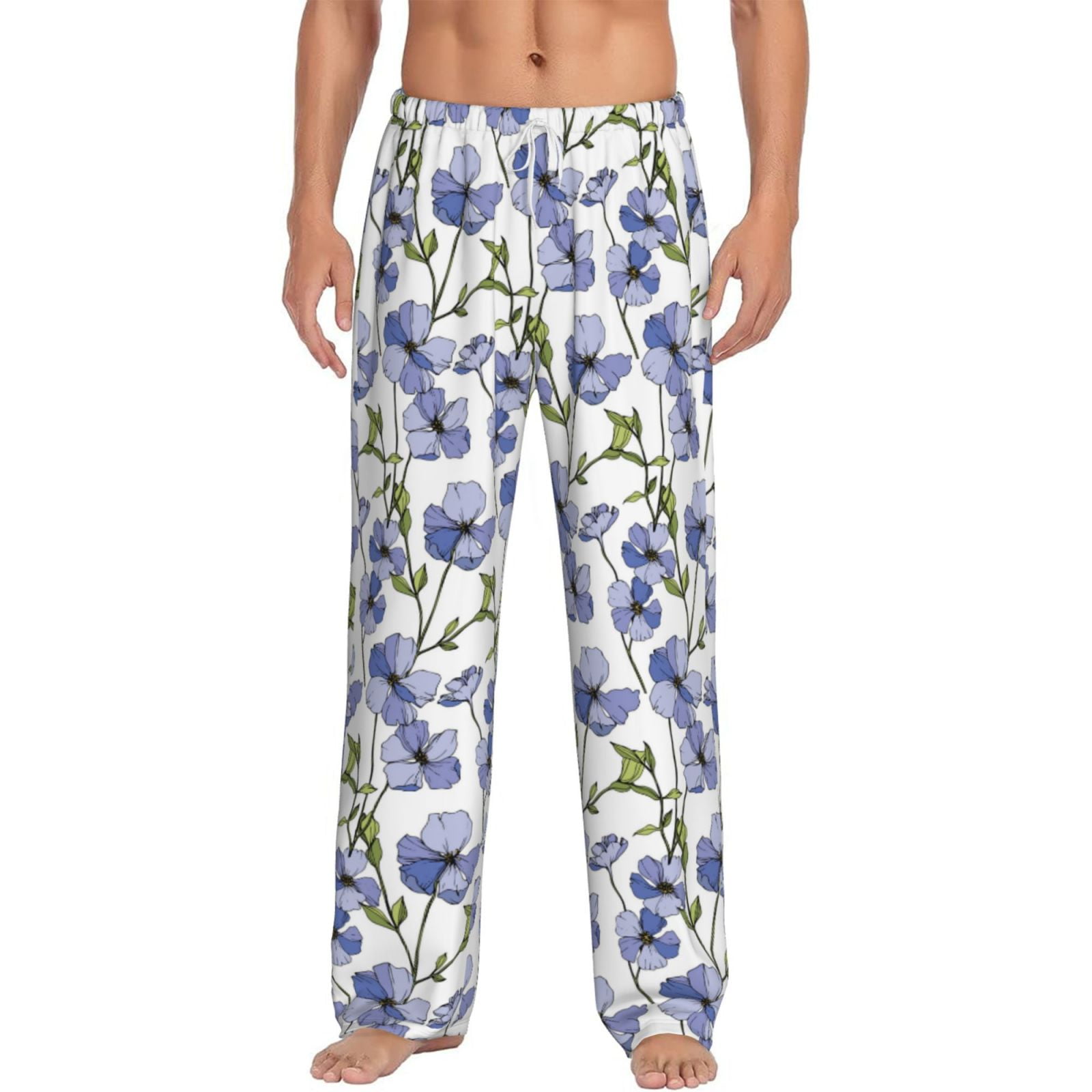 Derioi Blue Flax Flowers for Men's Pajama Pants with Pockets and ...