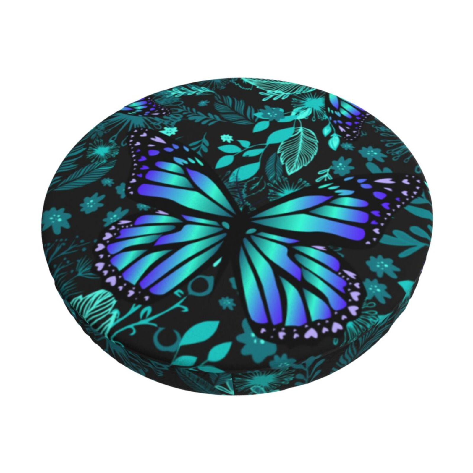 Derioi Blue Floral with Butterflies for Round Bar Chair Cushion Cover ...