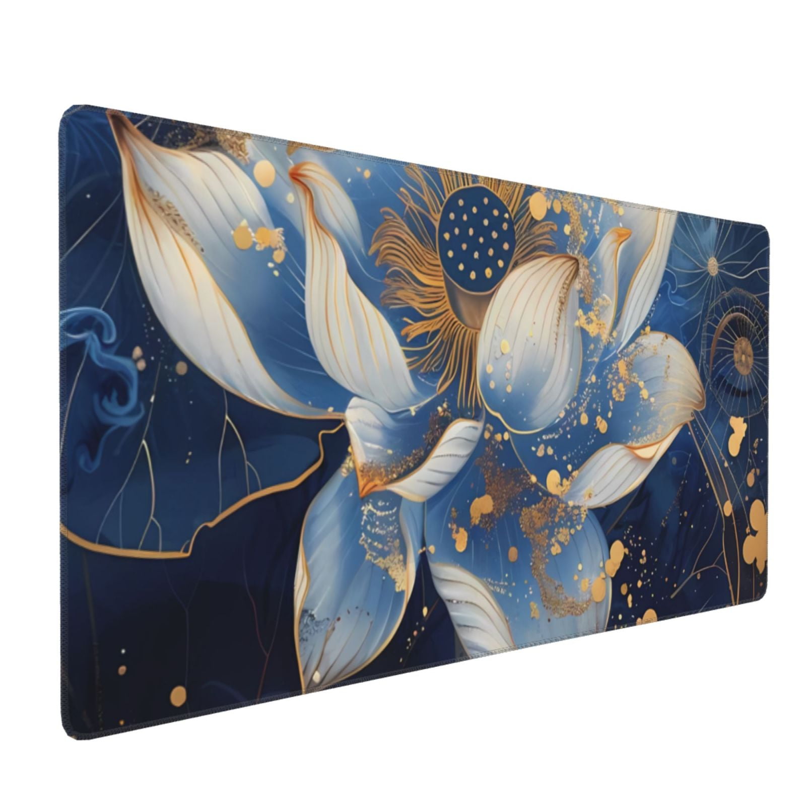 Derioi Blue Golden Dream Lotus for Large Non-Slip Gaming Mouse Pad 16 ...