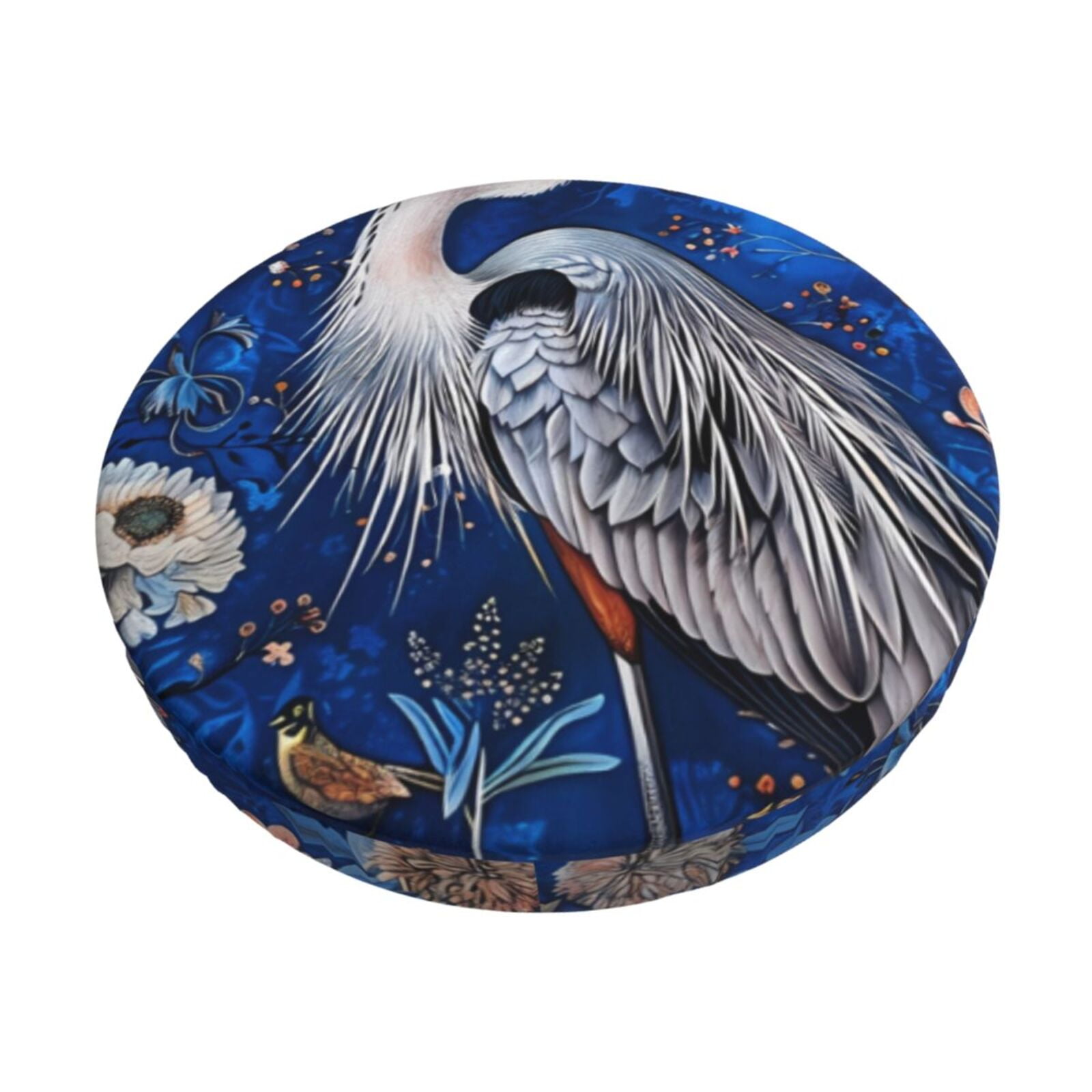 Derioi Blue Heron Floral Garden for Round Bar Chair Cushion Cover Round ...