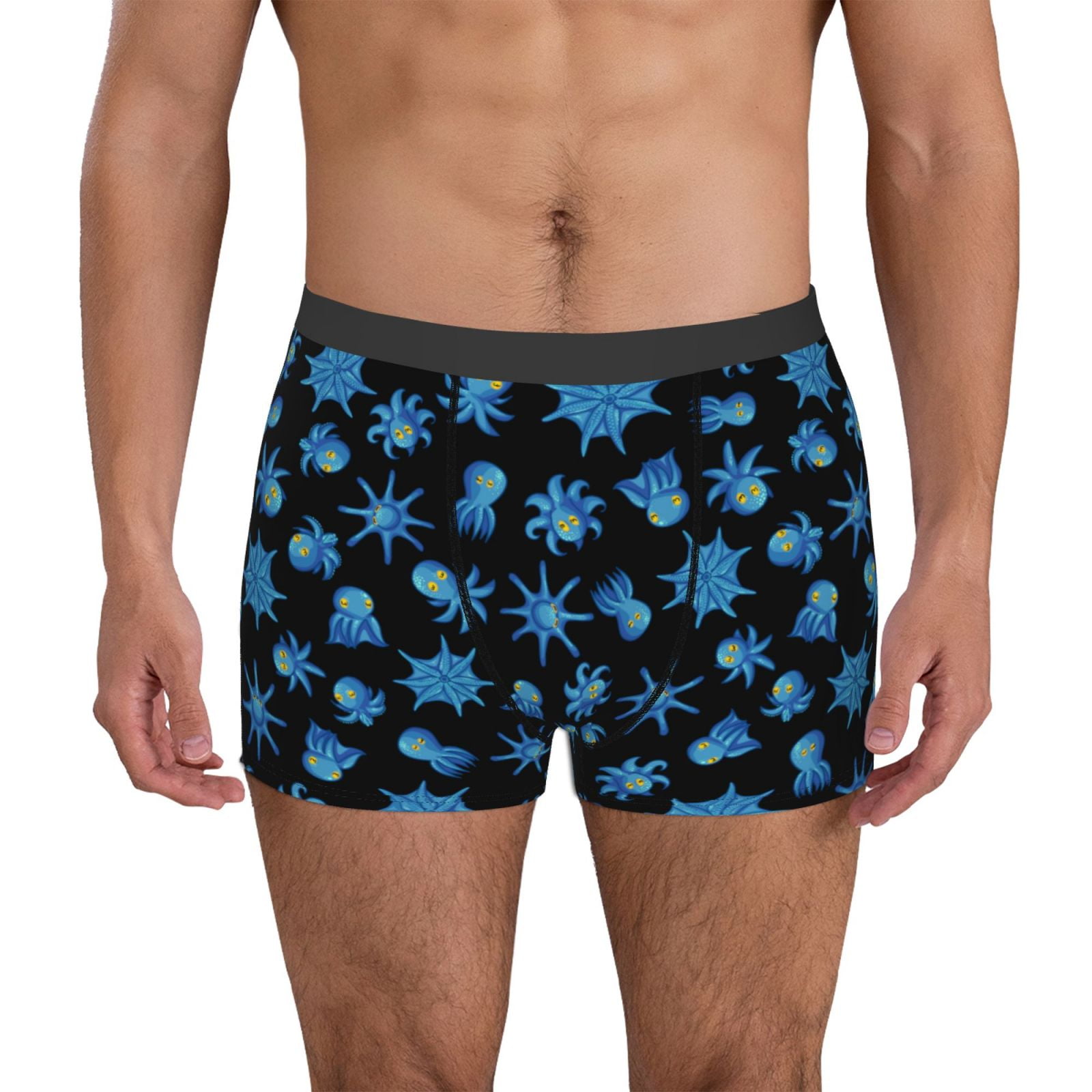Derioi Blue Octopus Pattern Men' Soft Mid-Rise Boxer Briefs Soft Cotton ...