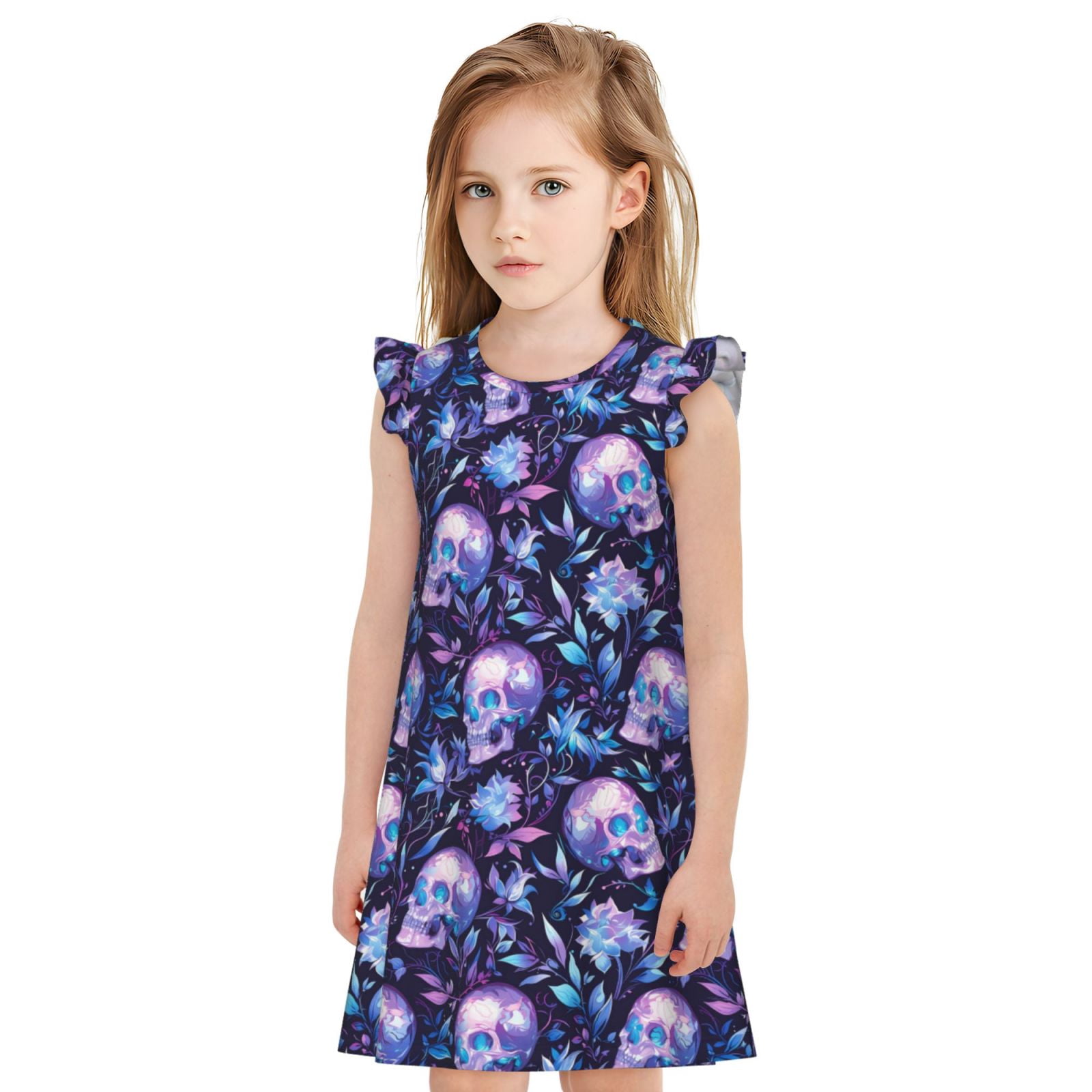 Derioi Blue Skull Crystal for Girls Nightgowns Night Dress Sleepwear ...
