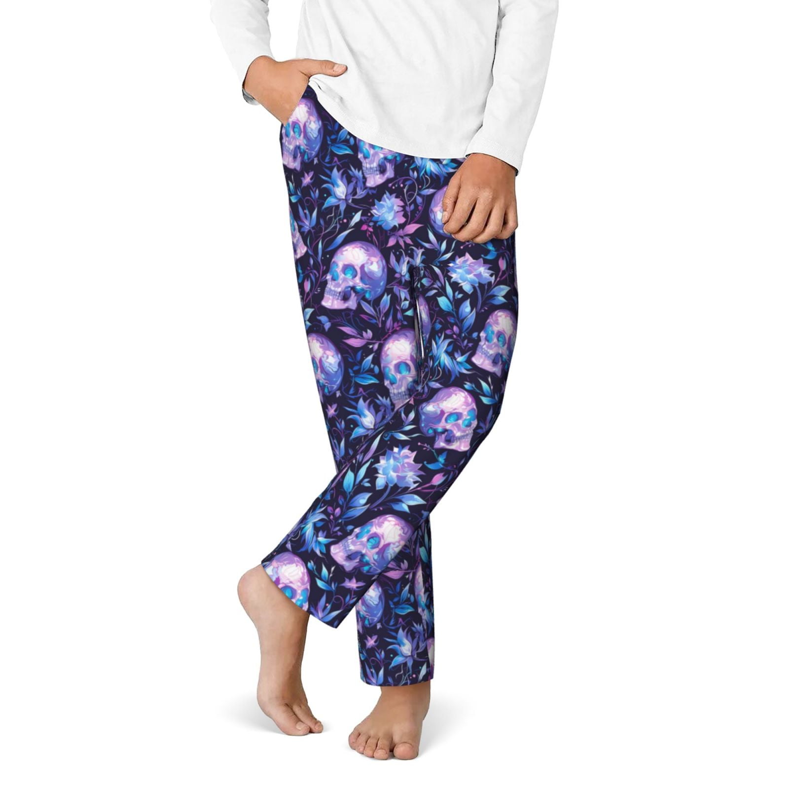 Derioi Blue Skull Crystal for Pajama Pants Men Elastic Waistband Sleep ...