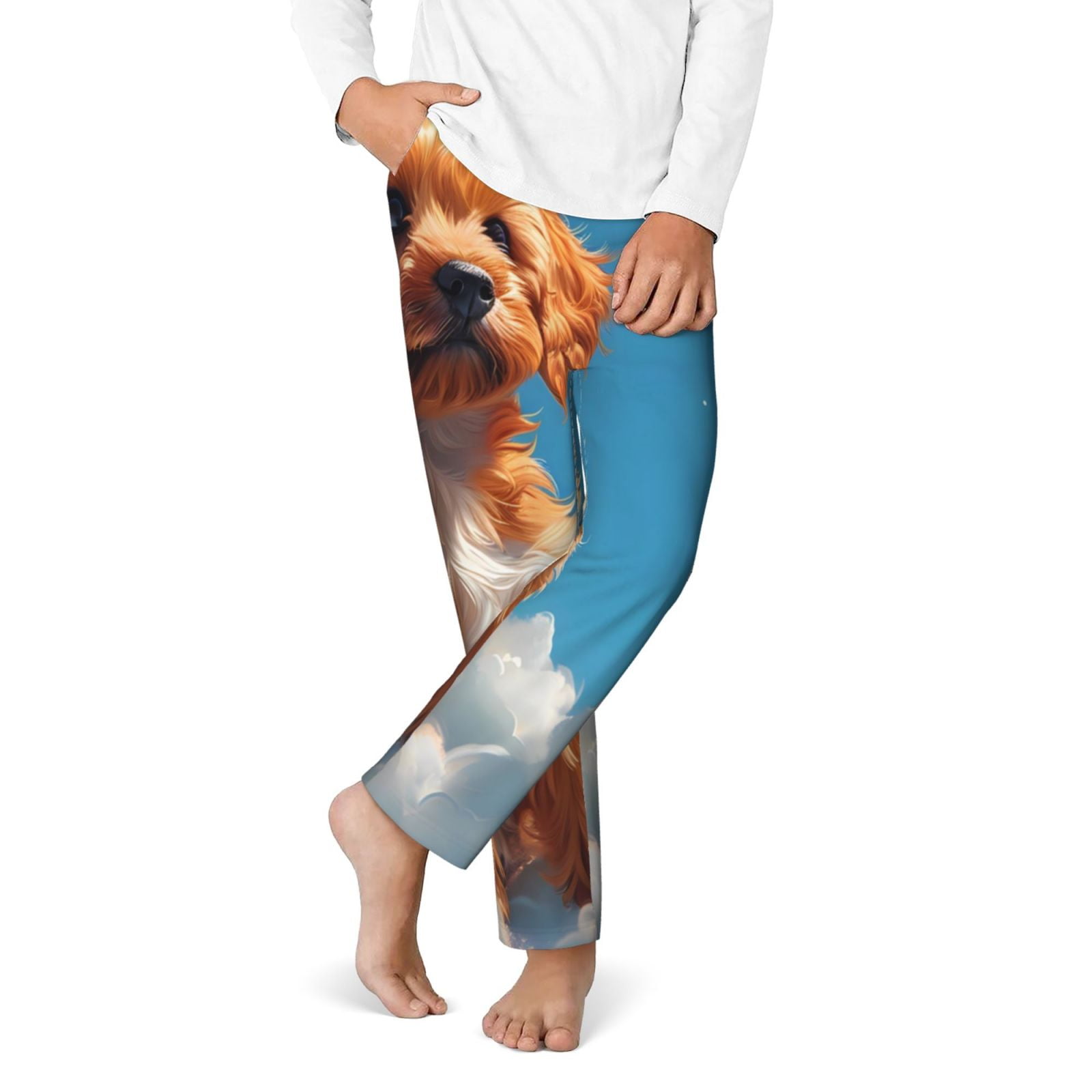 Derioi Blue Sky Cloud Puppy for Pajama Pants Men Elastic Waistband ...