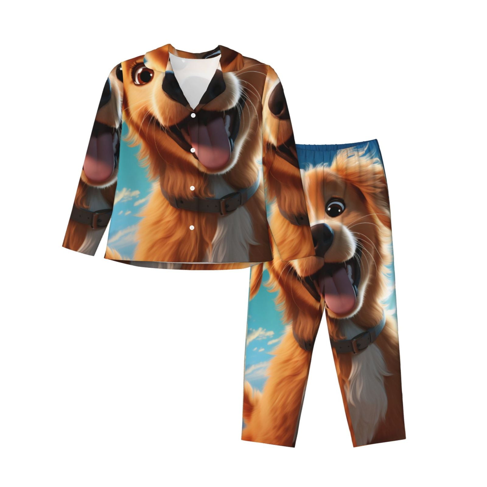 Derioi Blue Sky Cute Dog for Button Up Pajamas for Women Women’s Sleepwear Pj Sets for Woman ...