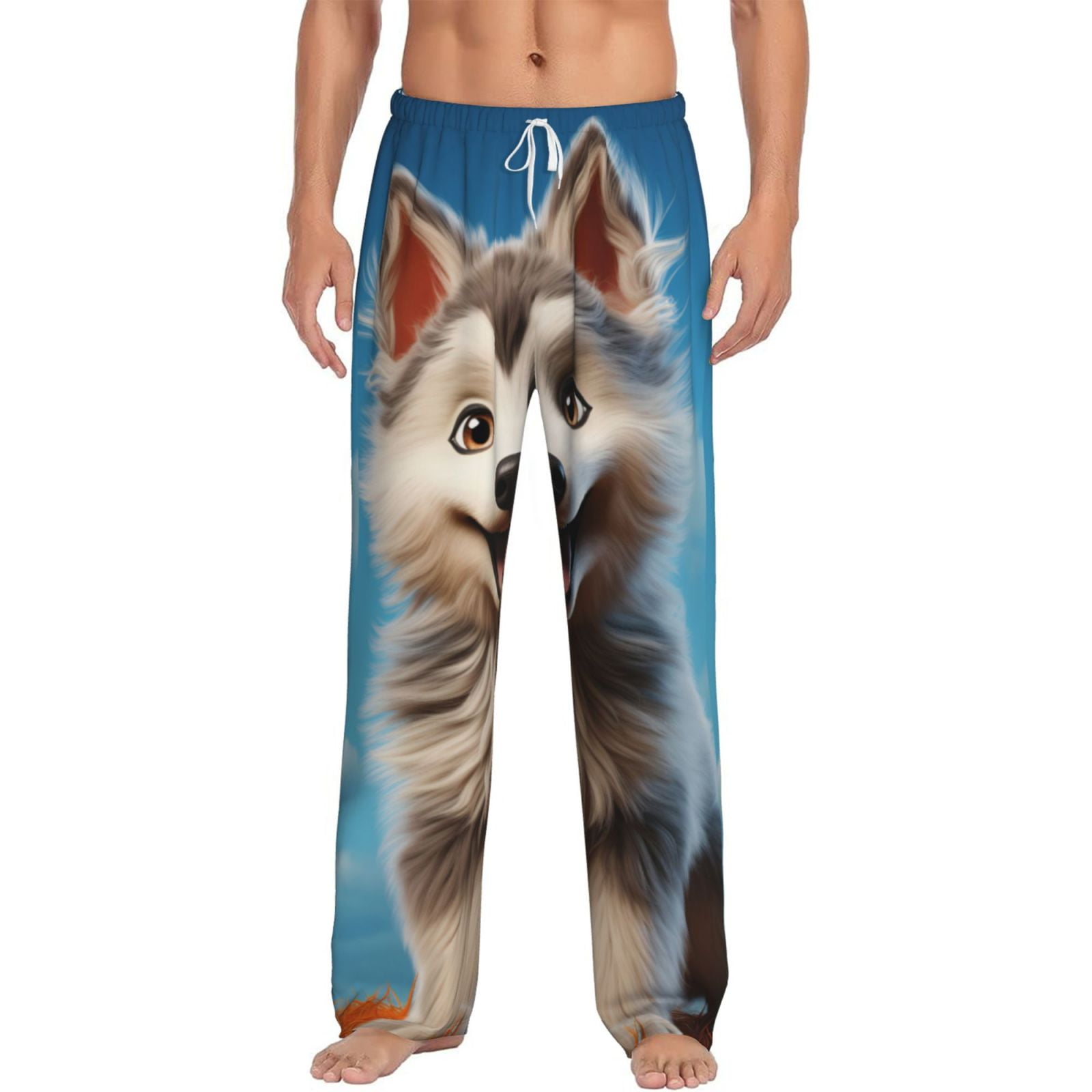 Derioi Blue Sky Cute Wolf for Men's Pajama Pants with Pockets and ...