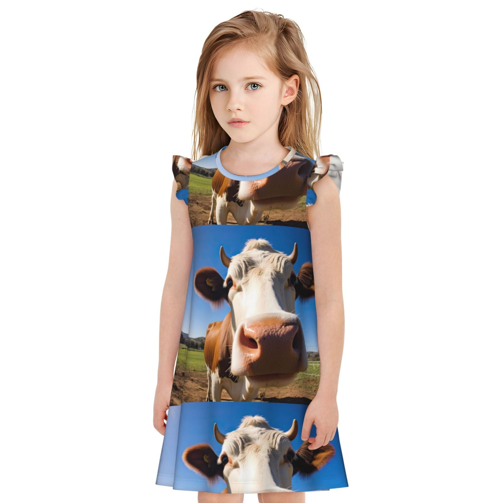 Derioi Blue Sky Meadow Cute Cow for Girls Nightgowns Night Dress ...