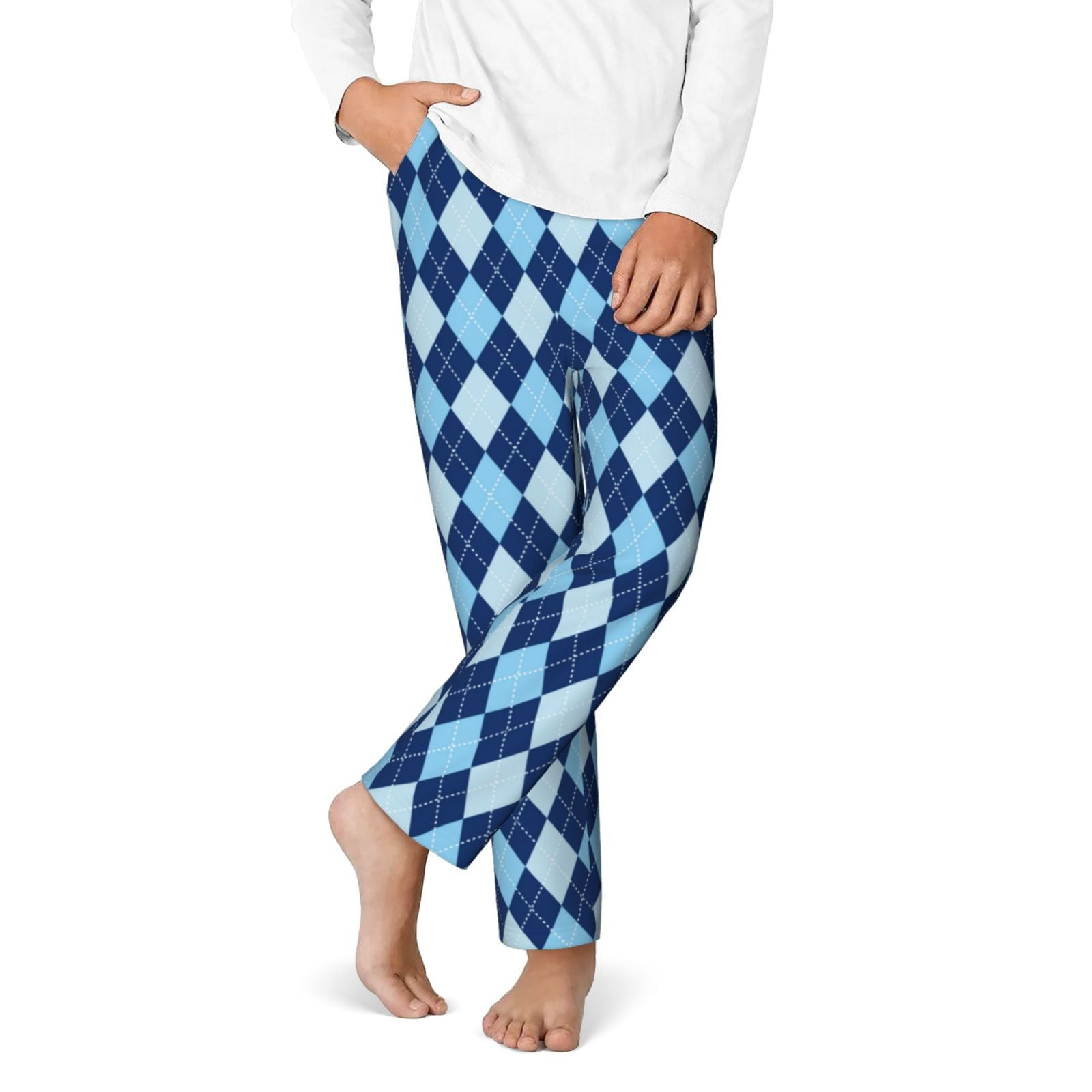 Derioi Blue Squares for Pajama Pants Men Elastic Waistband Sleep Pajama ...