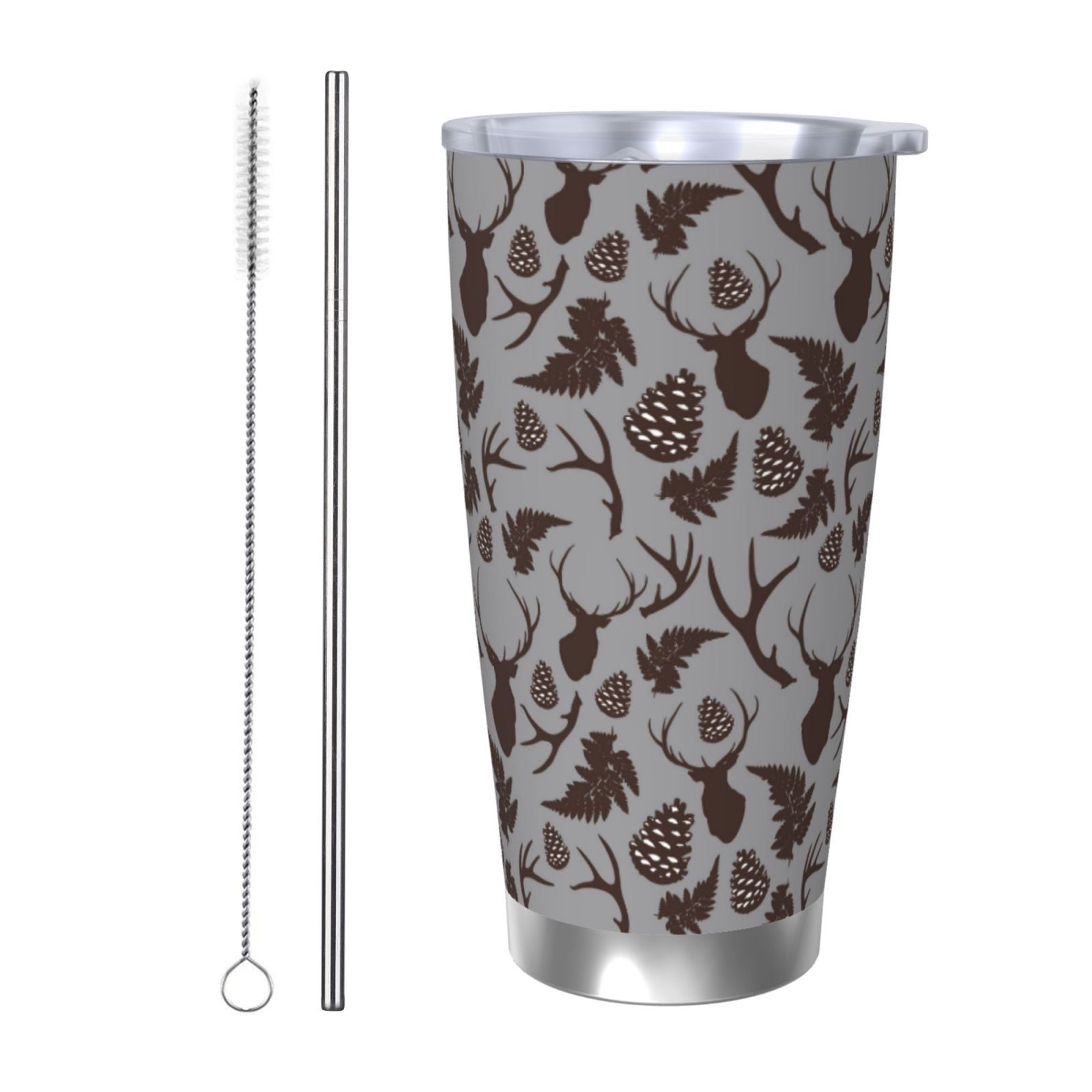 Derioi Brown Moose with Pinecones for 20oz Tumbler with Lid for Hot and ...