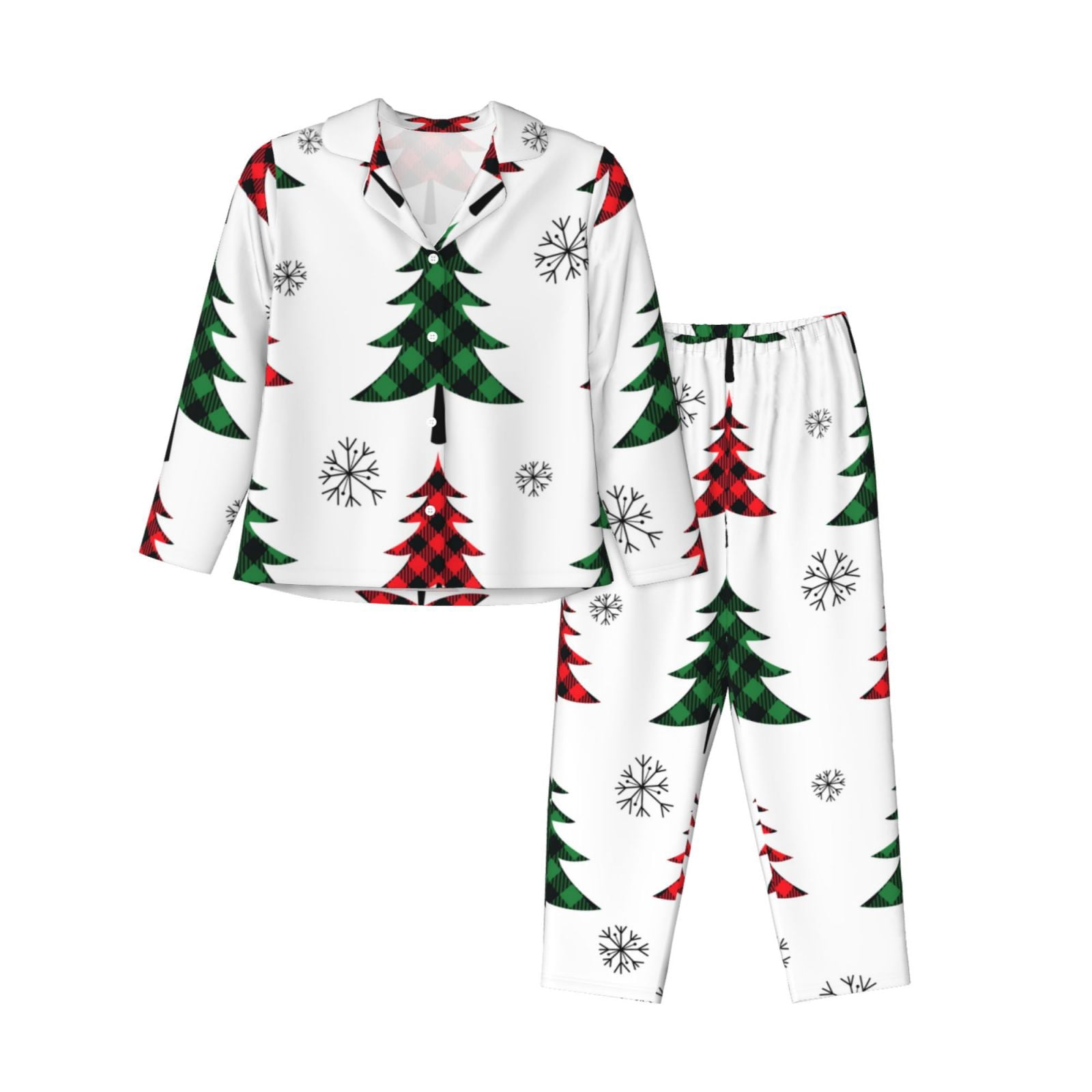 Derioi Buffalo Plaid Christmas Trees for Button Up Pajamas for Women ...