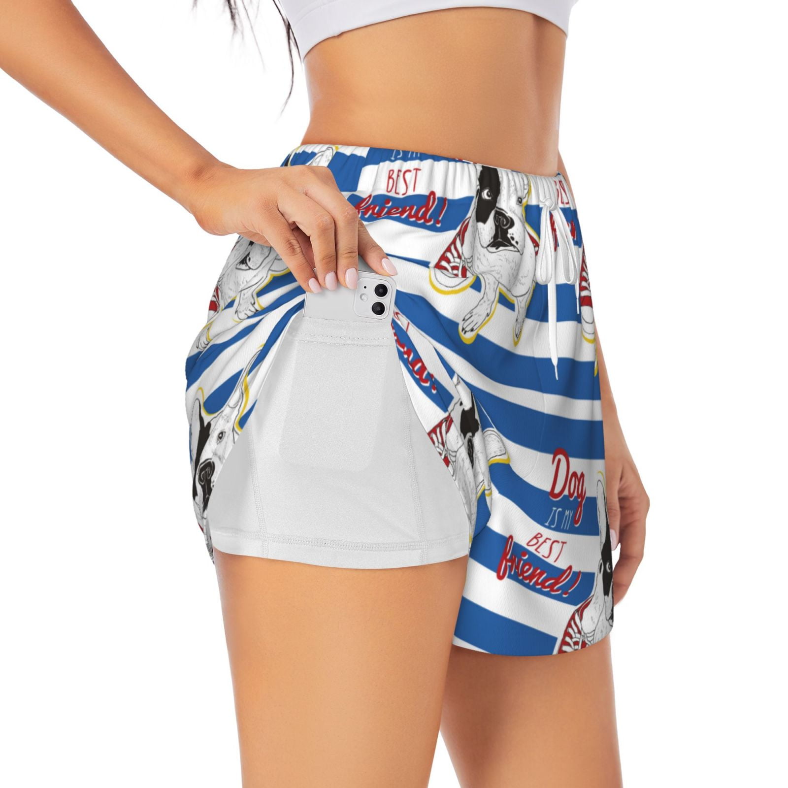 Derioi Bulldog Friend for Women's Double Layer Sports Shorts with ...