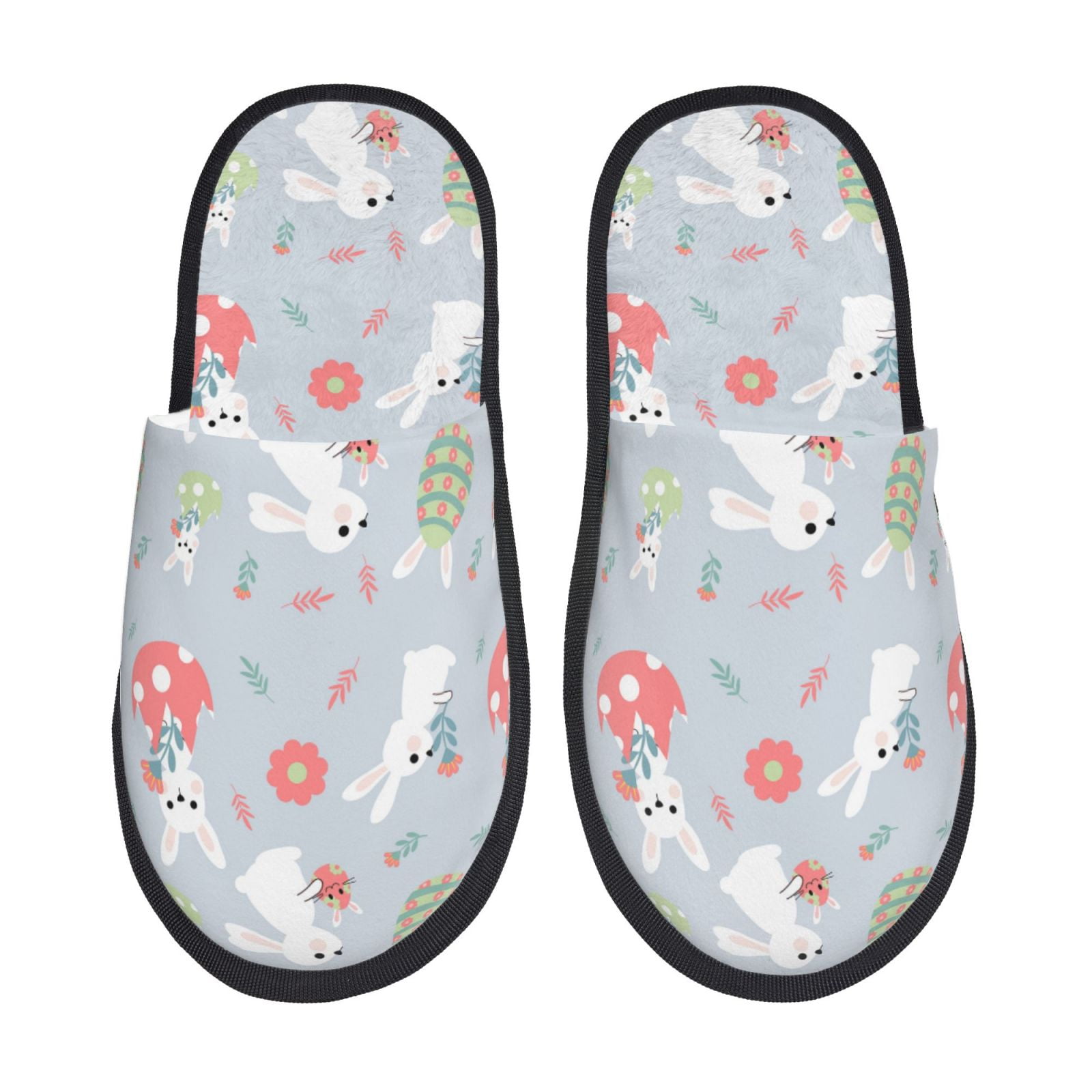 Derioi Bunny cartoon with easter for Slippers Indoor Outdoor Anti-Skid Warm Cozy Slide Fuzzy ...
