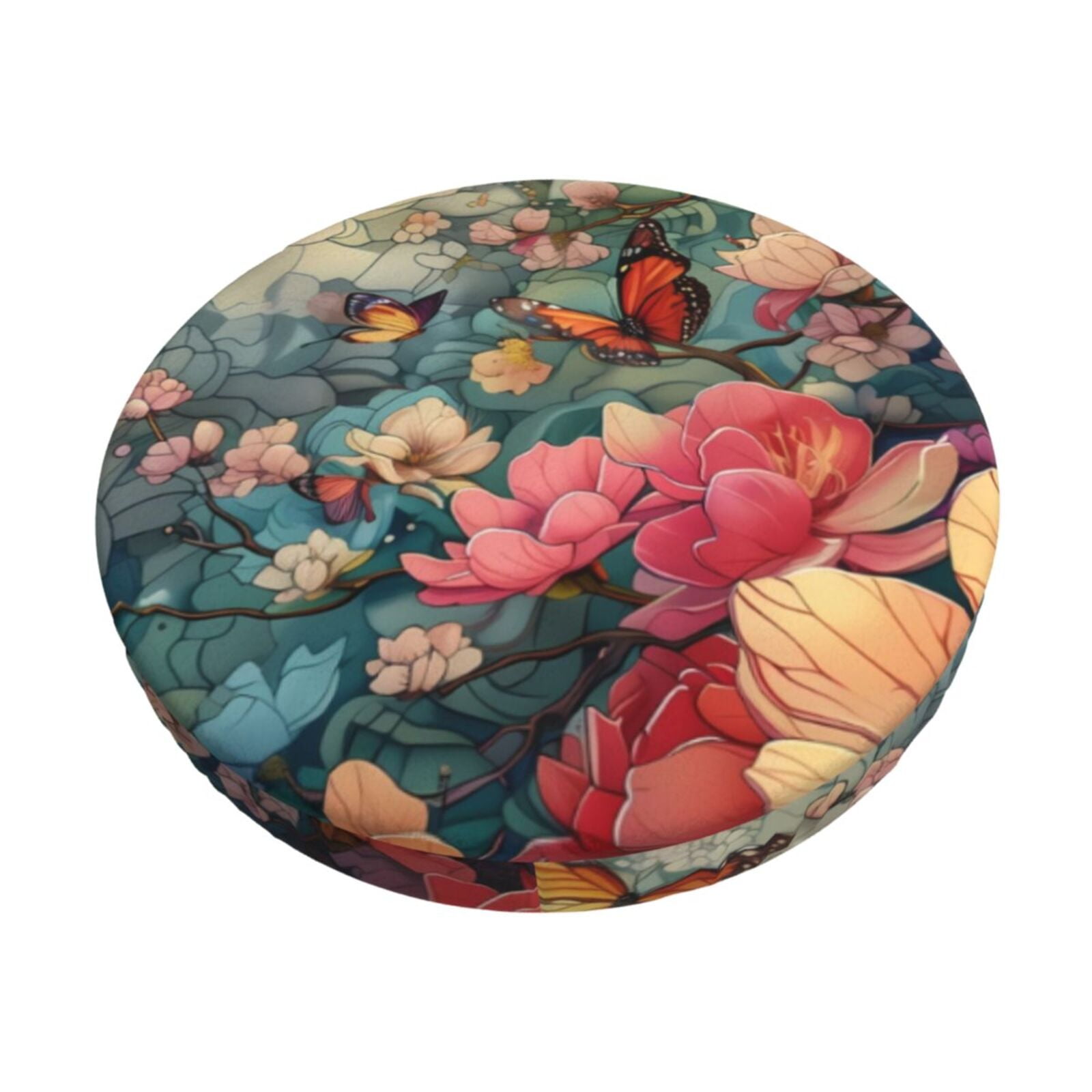 Derioi Butterflies In Blooming Garden for Round Bar Chair Cushion Cover ...