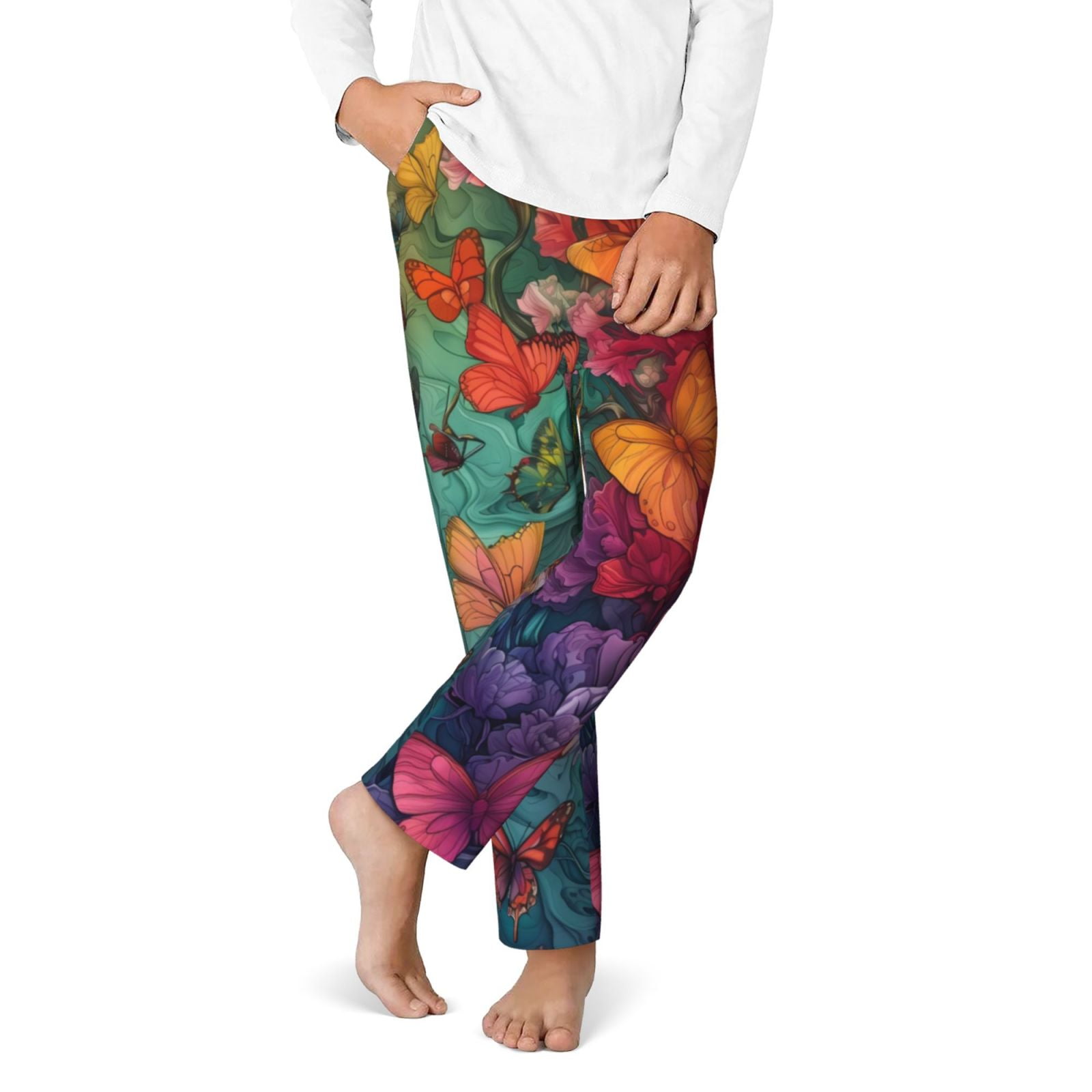 Derioi Butterfly Flower Cascade for Pajama Pants Men Elastic Waistband ...