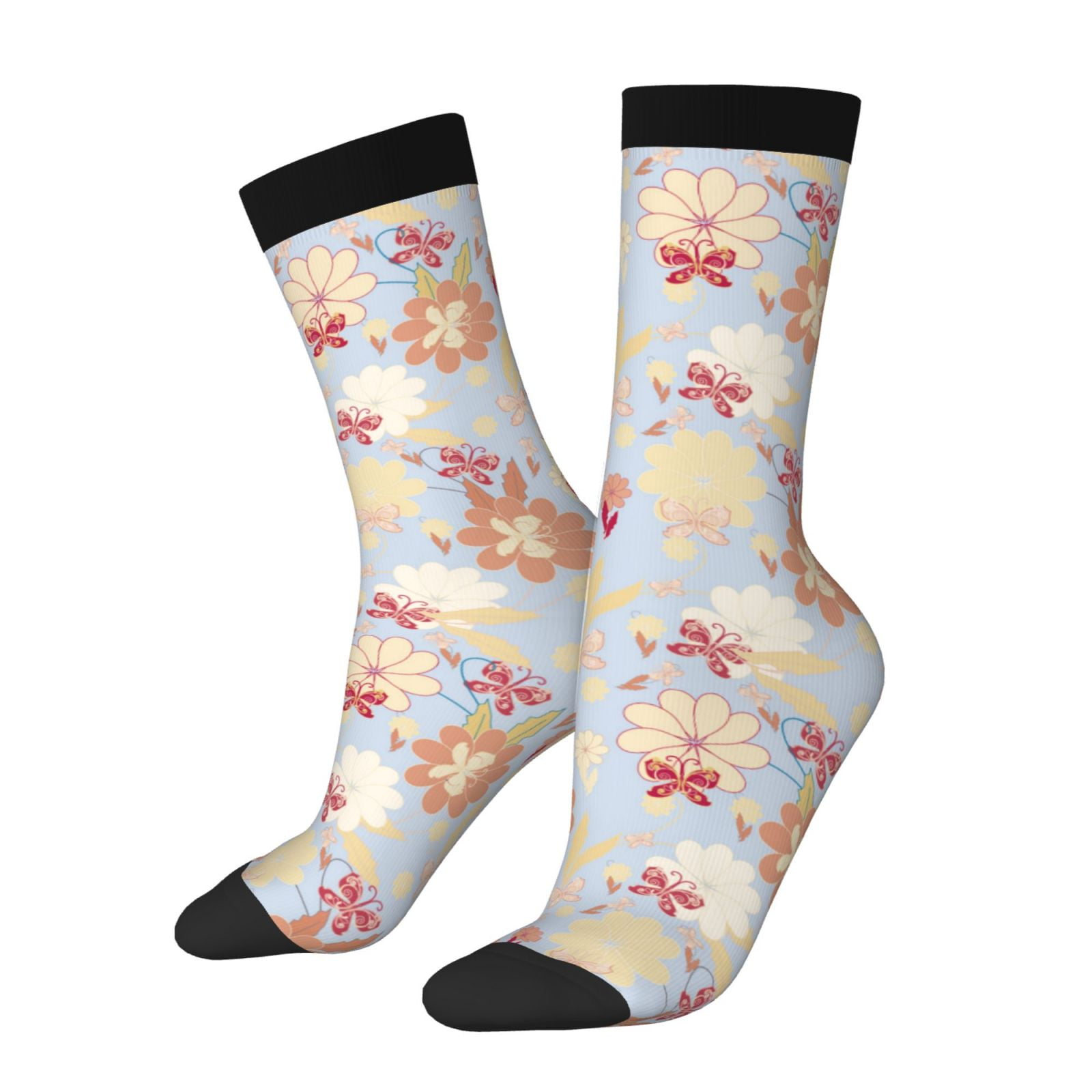 Derioi Butterfly Flower Printed Middle Tube Socks for Adults for Women ...