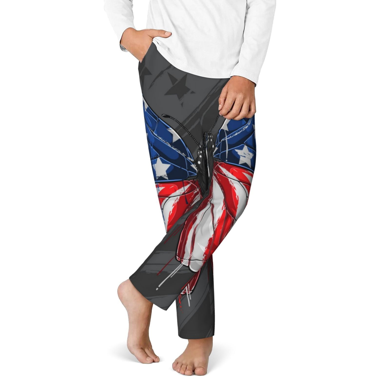 Derioi Butterfly With USA Flag for Pajama Pants Men Elastic Waistband ...