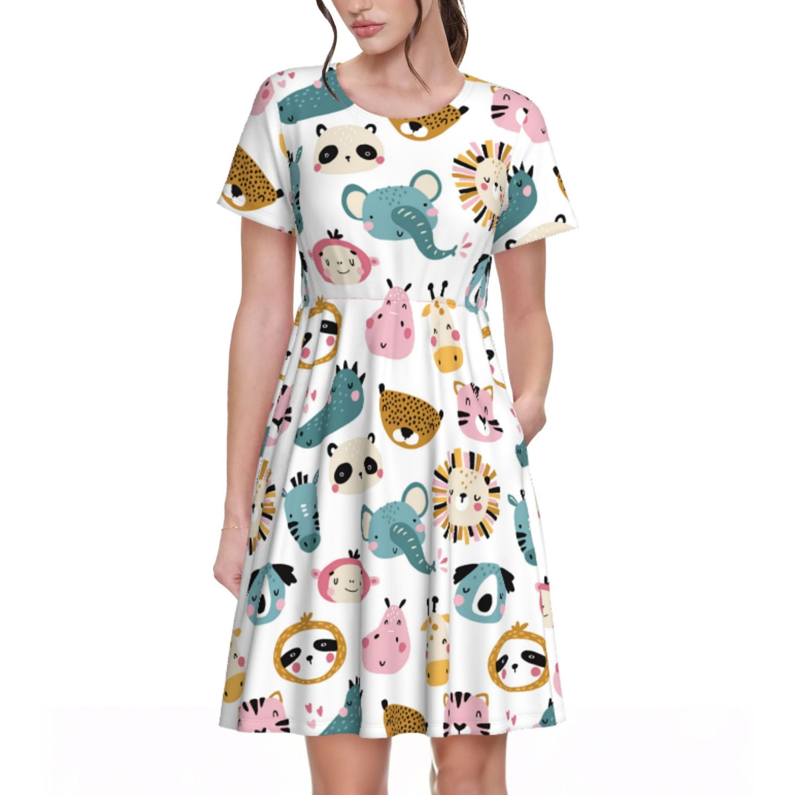 Derioi Cartoon Animals for Summer Short Sleeve Swing Dresses with ...