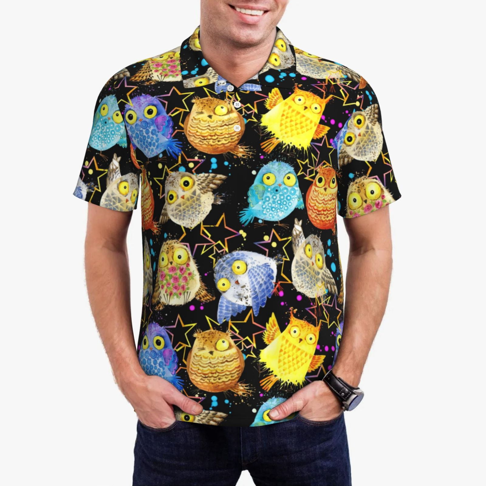 Derioi Cartoon Bird Owl for Men's Polo Shirts Short Sleeve Golf Shirt ...