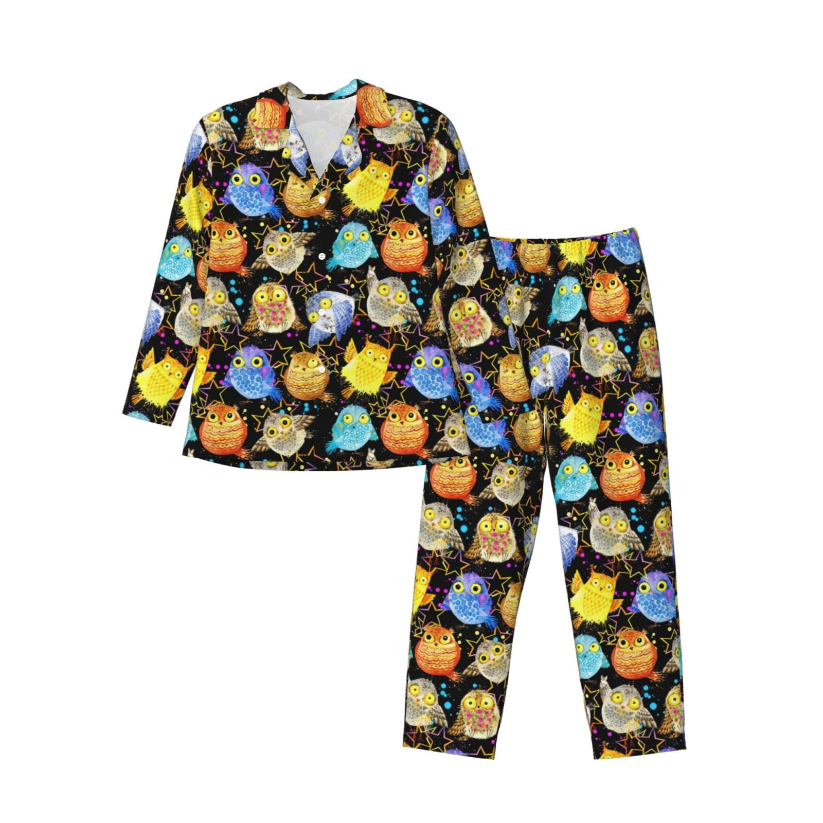 Derioi Cartoon Bird Owl for Soft Men's Long-Sleeved Pajama Set ...