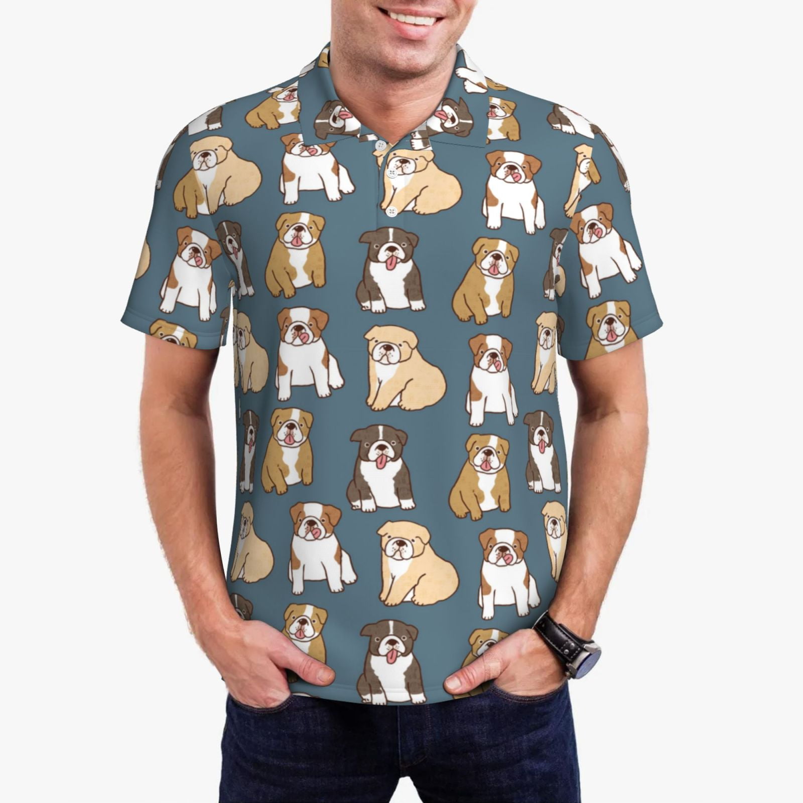 Derioi Cartoon Bulldog 1 for Men's Polo Shirts Short Sleeve Golf Shirt ...