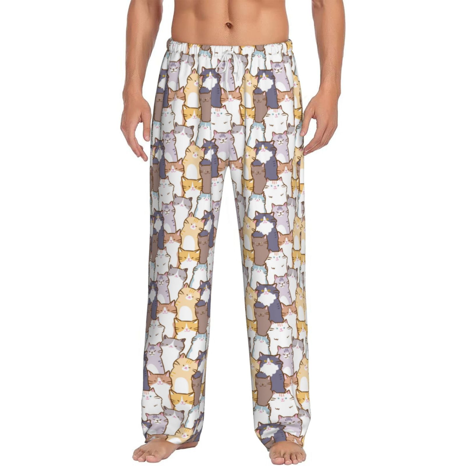 Derioi Cartoon Cat for Men's Pajama Pants with Pockets and Drawstring ...