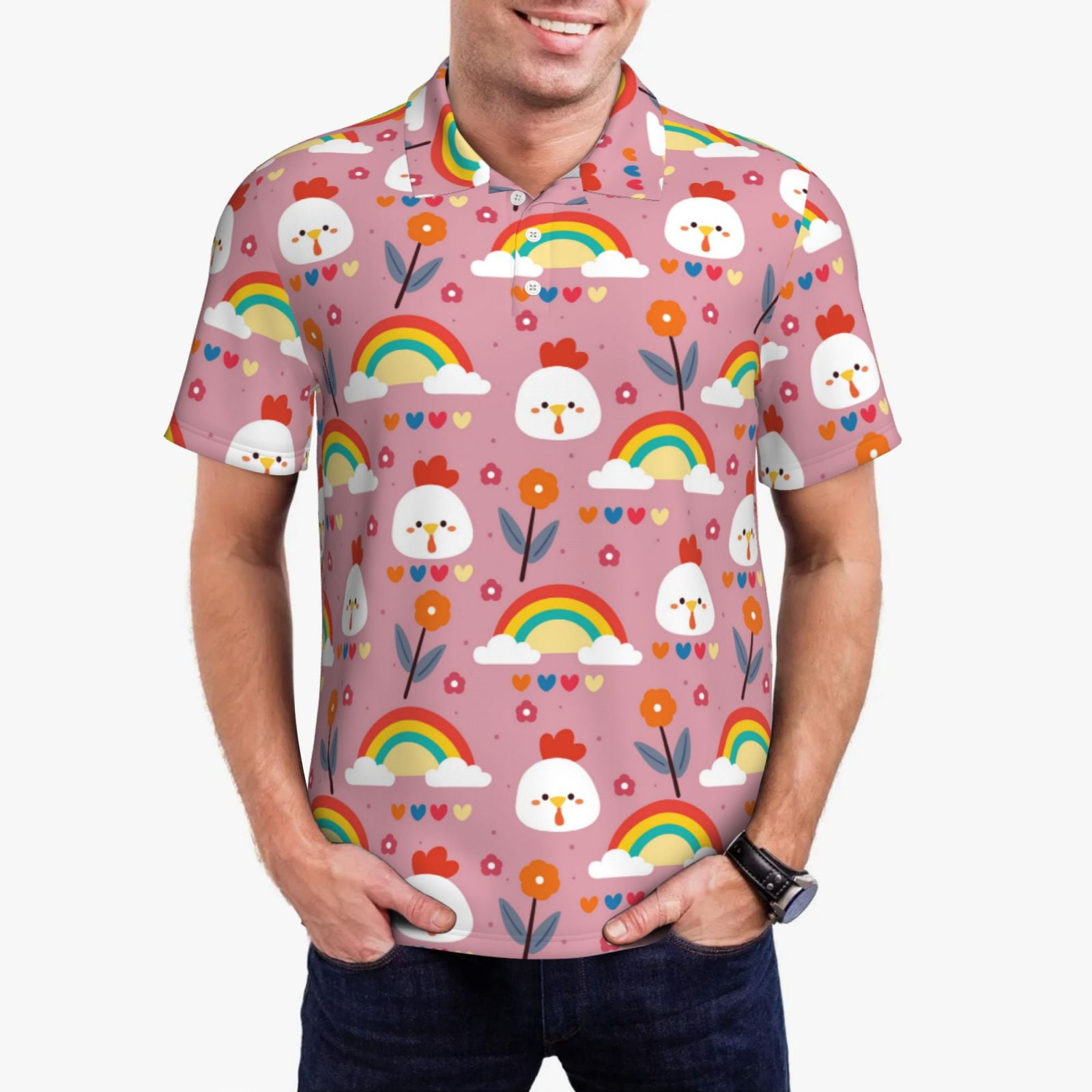 Derioi Cartoon Chicken for Men's Polo Shirts Short Sleeve Golf Shirt ...