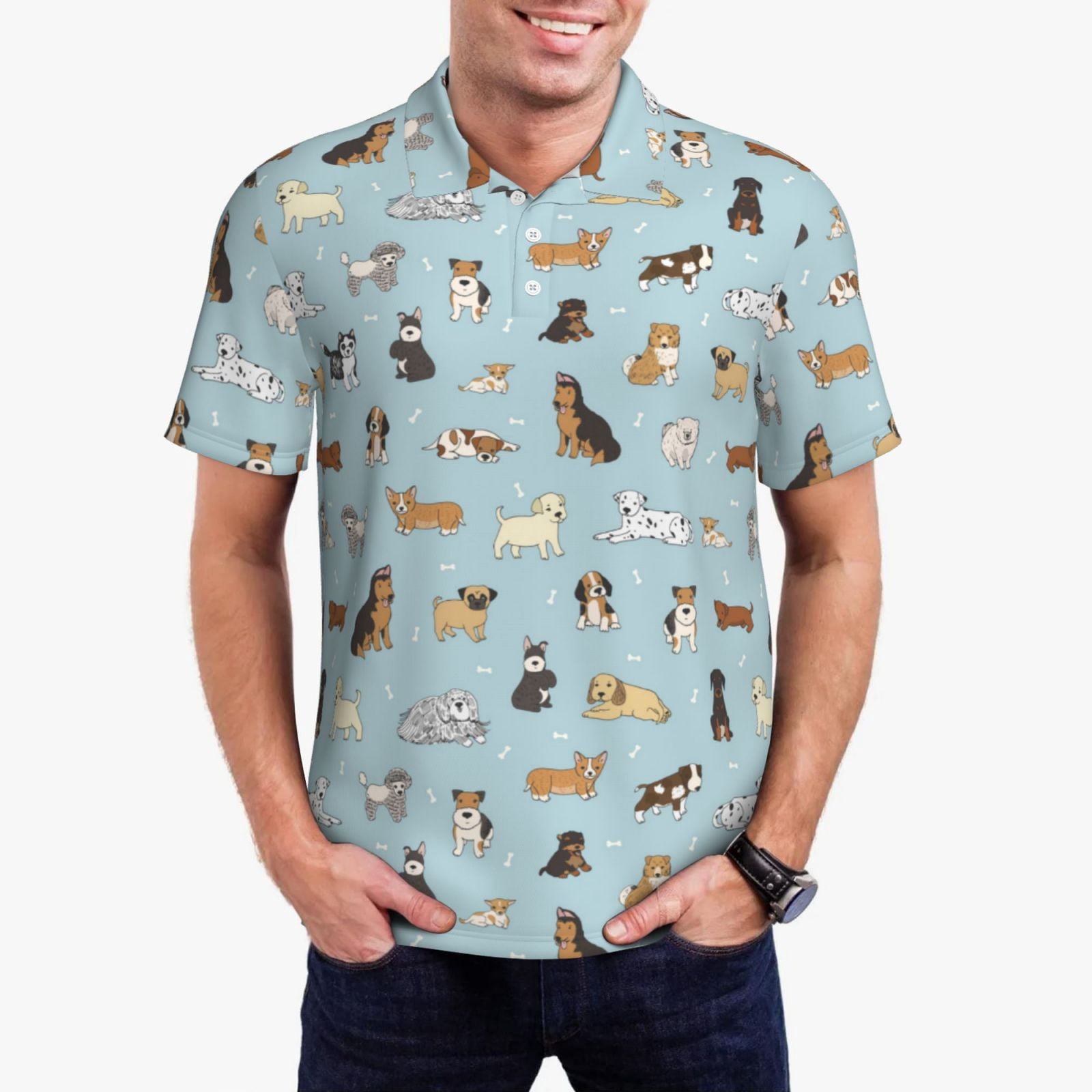 Derioi Cartoon Doodle Puppy for Men's Polo Shirts Short Sleeve Golf ...