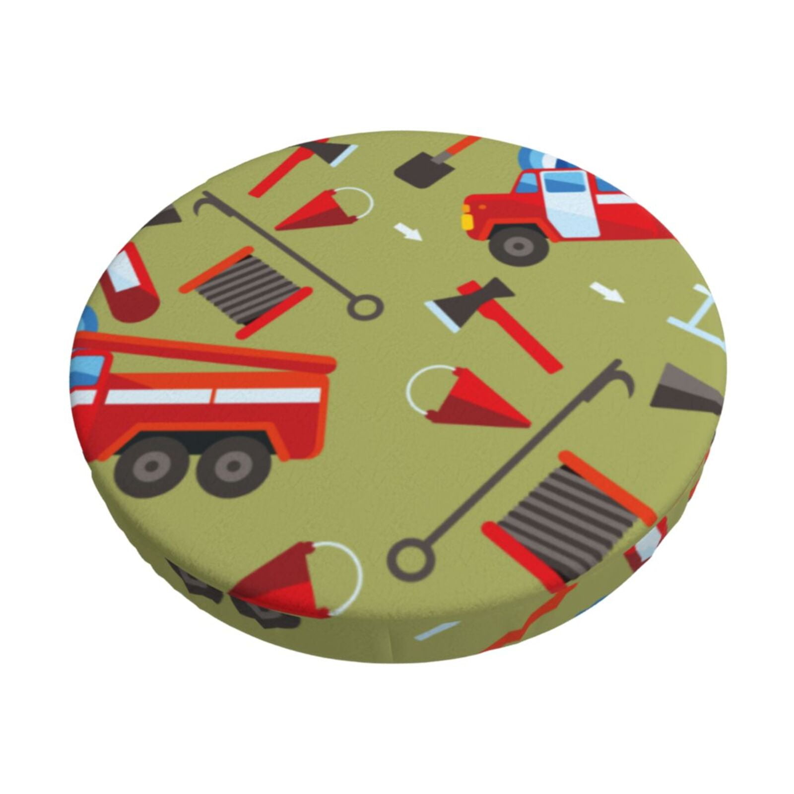 Derioi Cartoon Fire Truck for Round Bar Chair Cushion Cover Round Stool ...