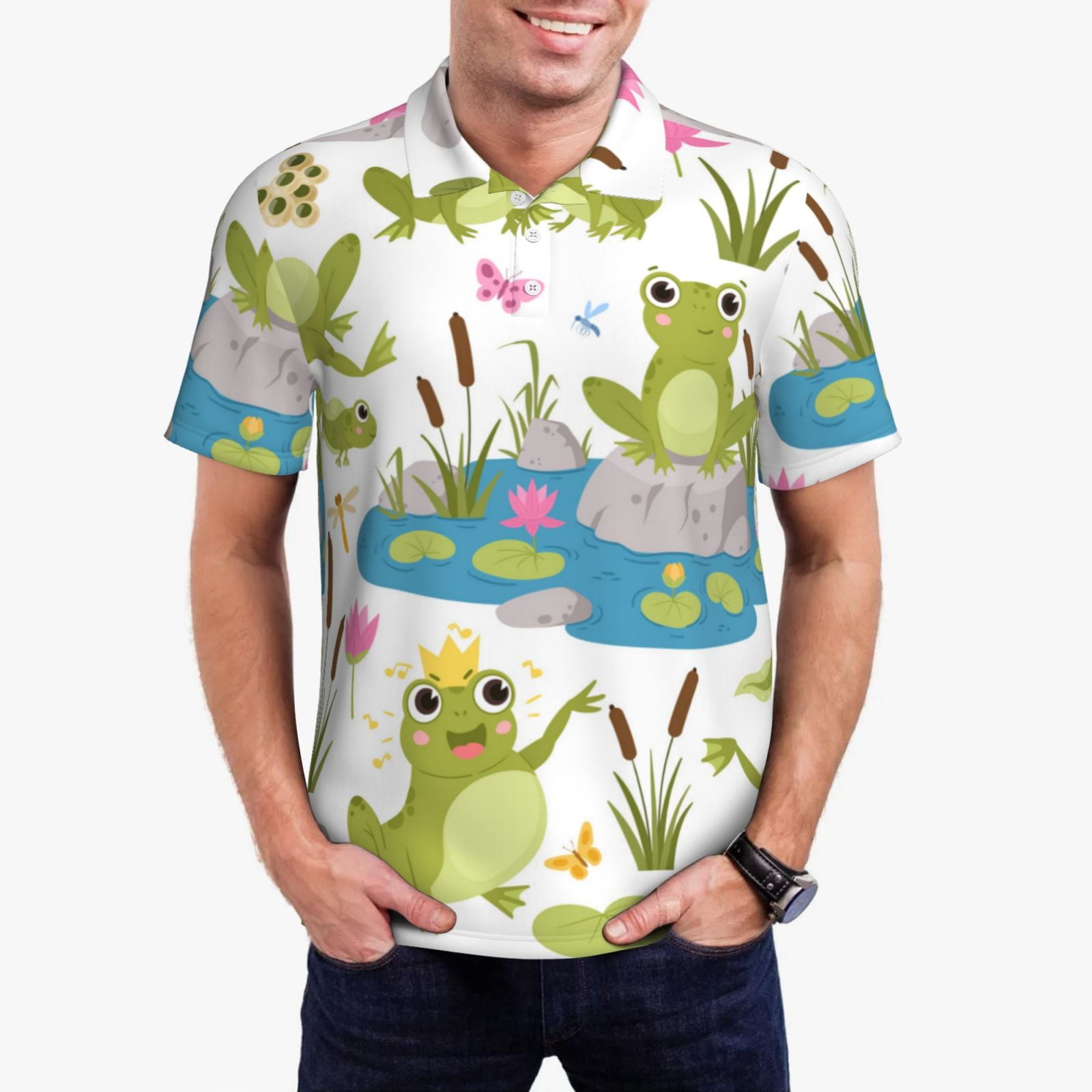 Derioi Cartoon Frogs for Men's Polo Shirts Short Sleeve Golf Shirt for ...